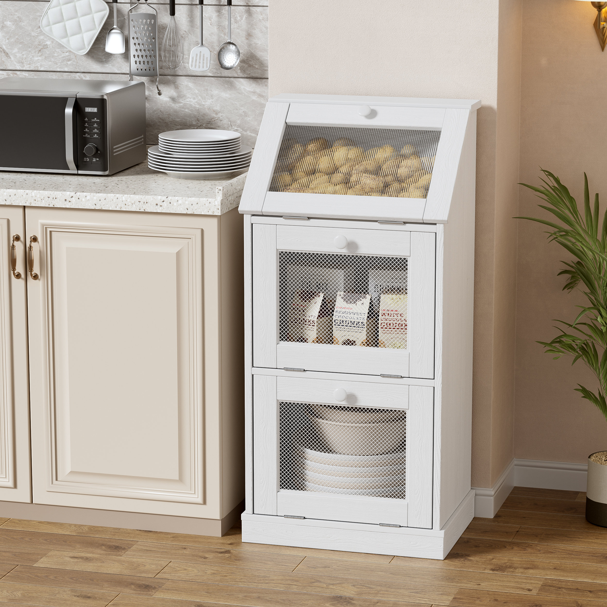 Gracie Oaks Potato Storage Bin, Wood Potato and Onion Storage Bin With ...