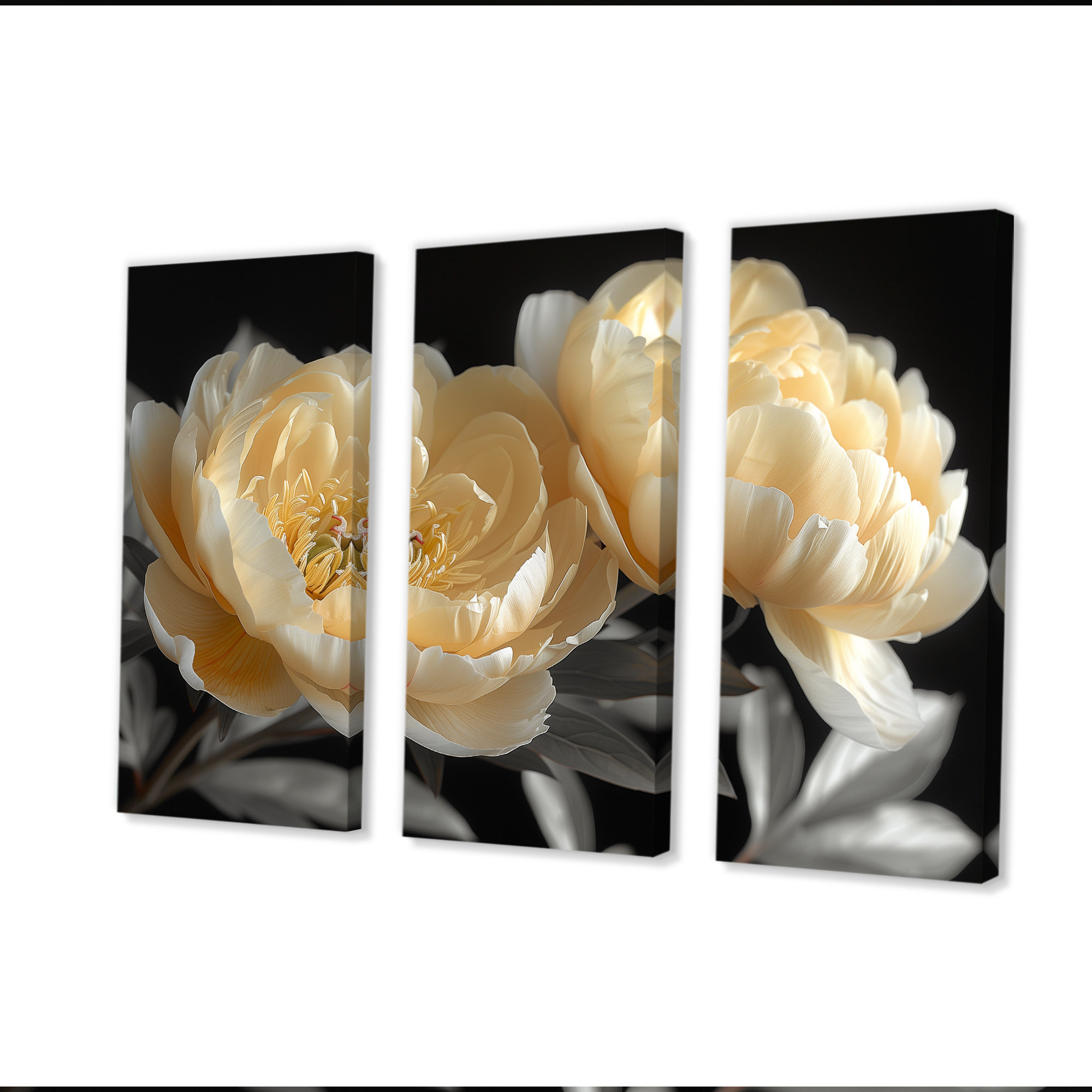 Design Art White Black Crystal Peonies Beauty I - Peonies Wall Art Set ...