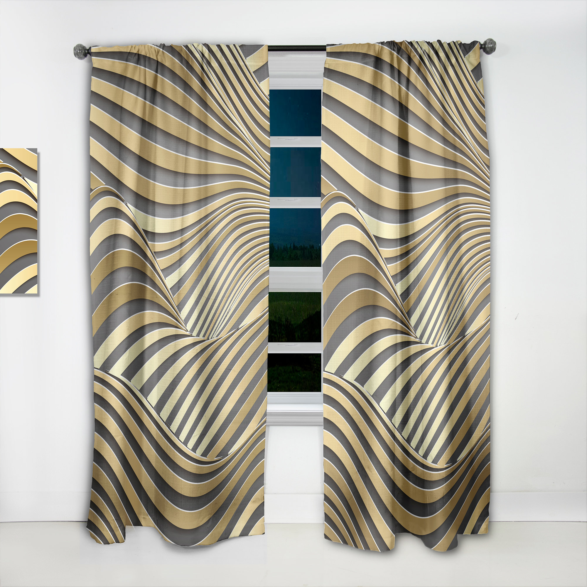 Orren Ellis Wavy Luxury Gold Gradients I - Modern Velvet Curtain - Room ...