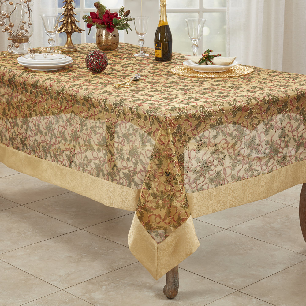 The Holiday Aisle® Gold Satin Border And Tassels Holly Ribbon Holiday ...