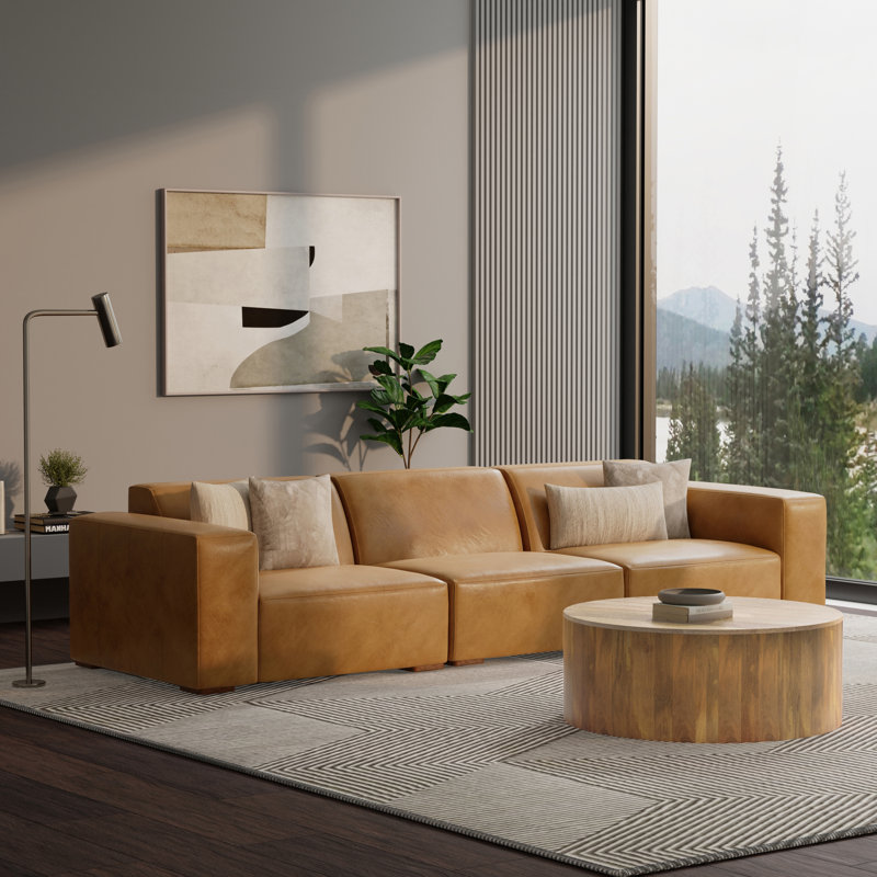 AllModern Rex Large 3-Seater Sofa in Genuine Leather Living Room Couch ...