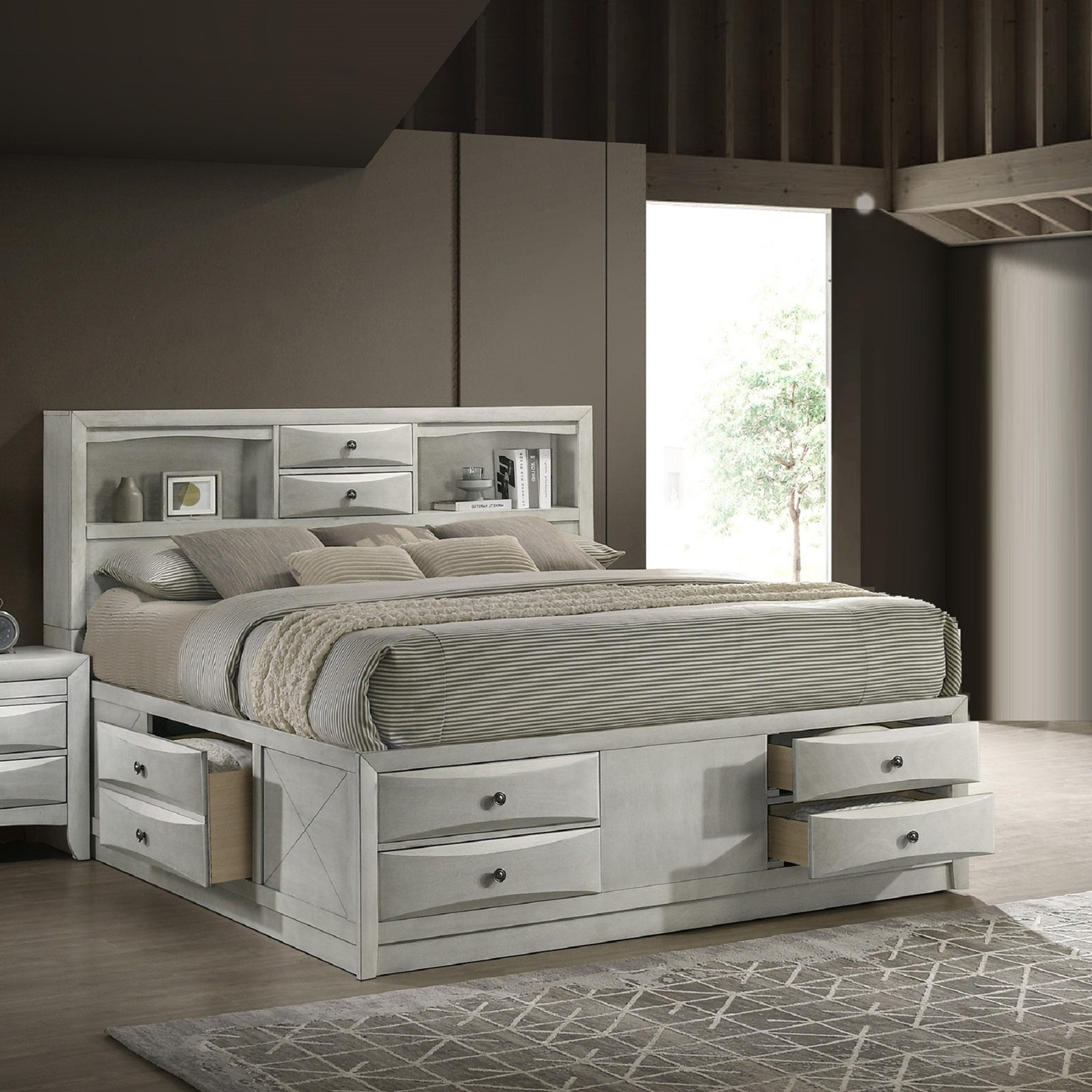 Everly Quinn 1pc Built-in Shelving Storage Compartments Integrated ...