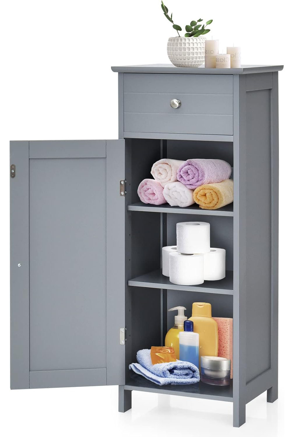 Winston Porter Grey Modern Side Storage Organizer Single Door Floor ...