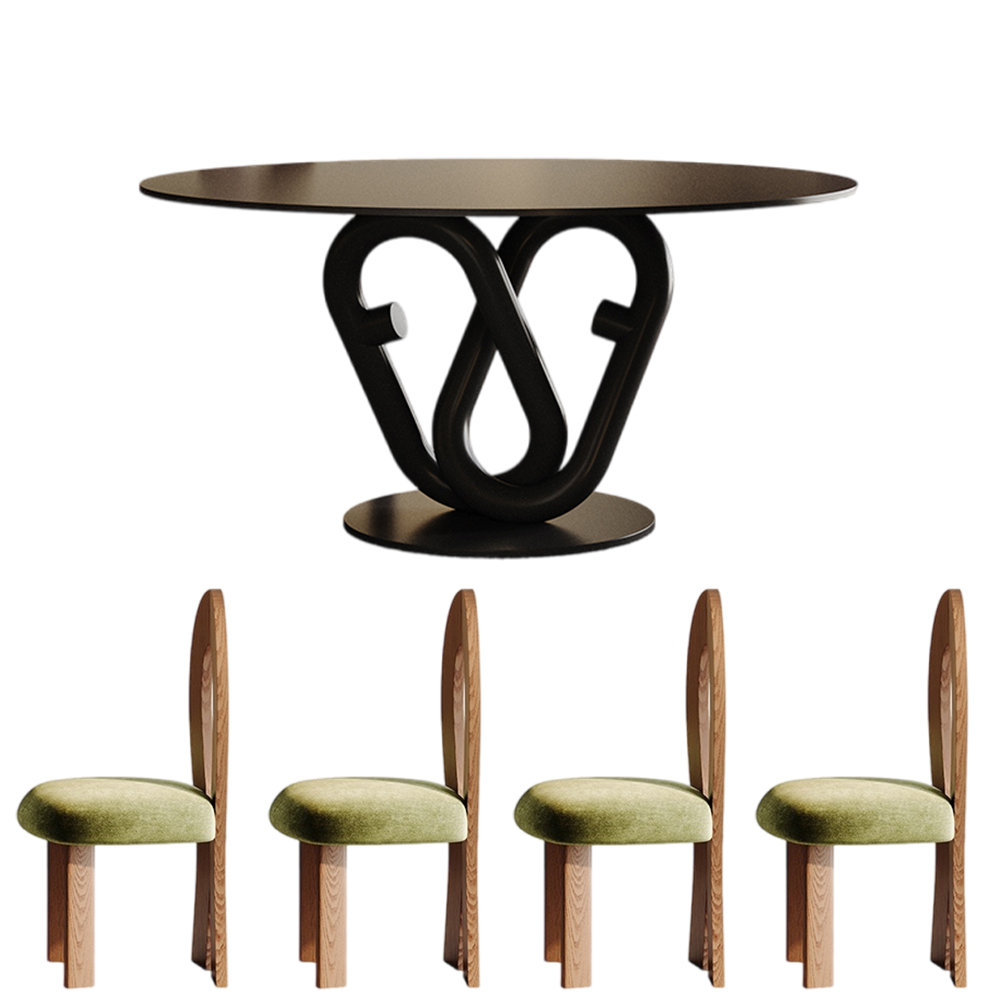 Elamer Black simple modern round dining table sets | Wayfair