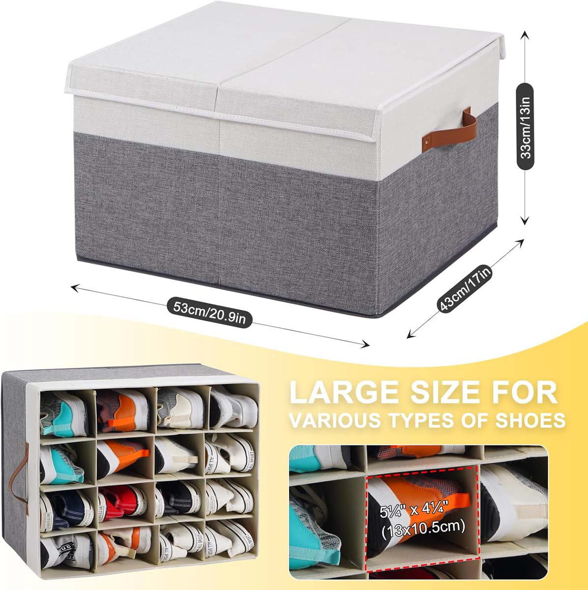 Latitude Run® Shoe Storage Box For Closet Fits 16 Pairs, Large Shoe ...
