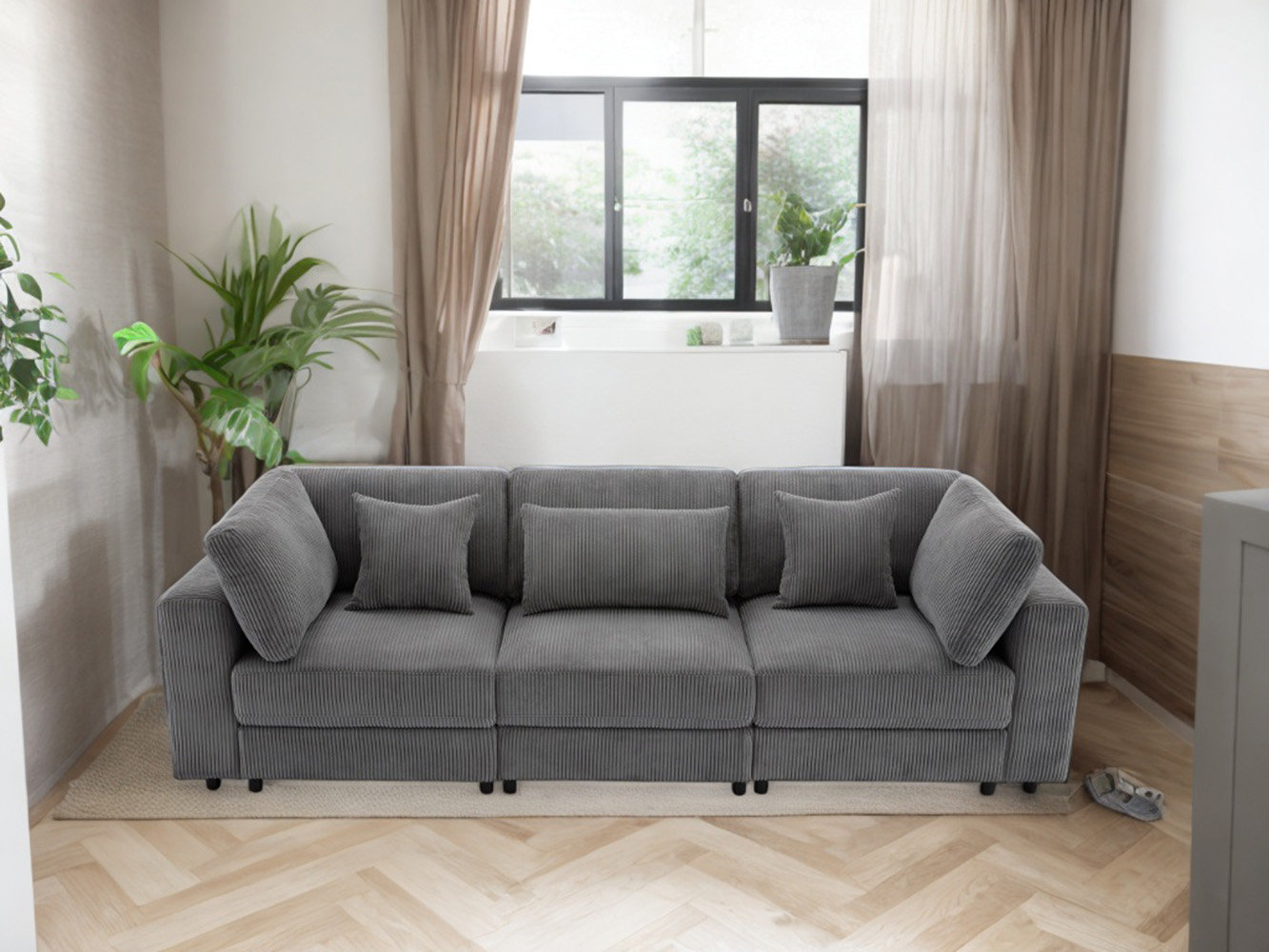 Mercer41 Pasol 3-Seater Sofa with Removable Back Cushions and 5 Pillows ...