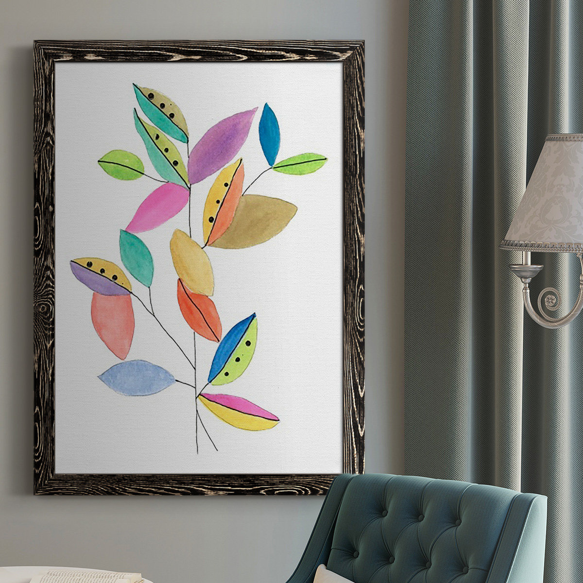 Red Barrel Studio Colour Pop Leaves II-Premium Framed Canvas - Ready To ...