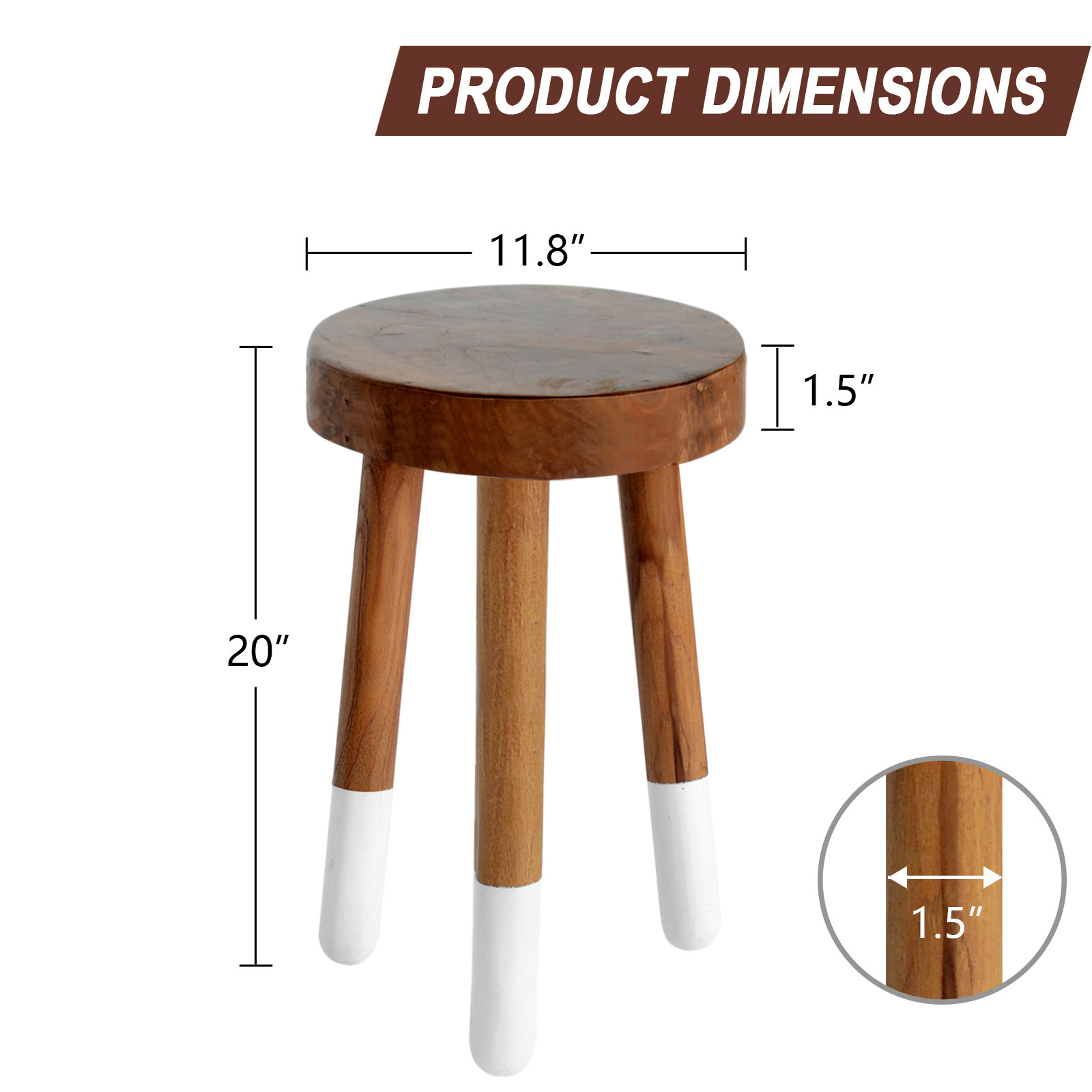Millwood Pines Teak Tall 16” Round Dip Dyed Teak Stool | Wayfair