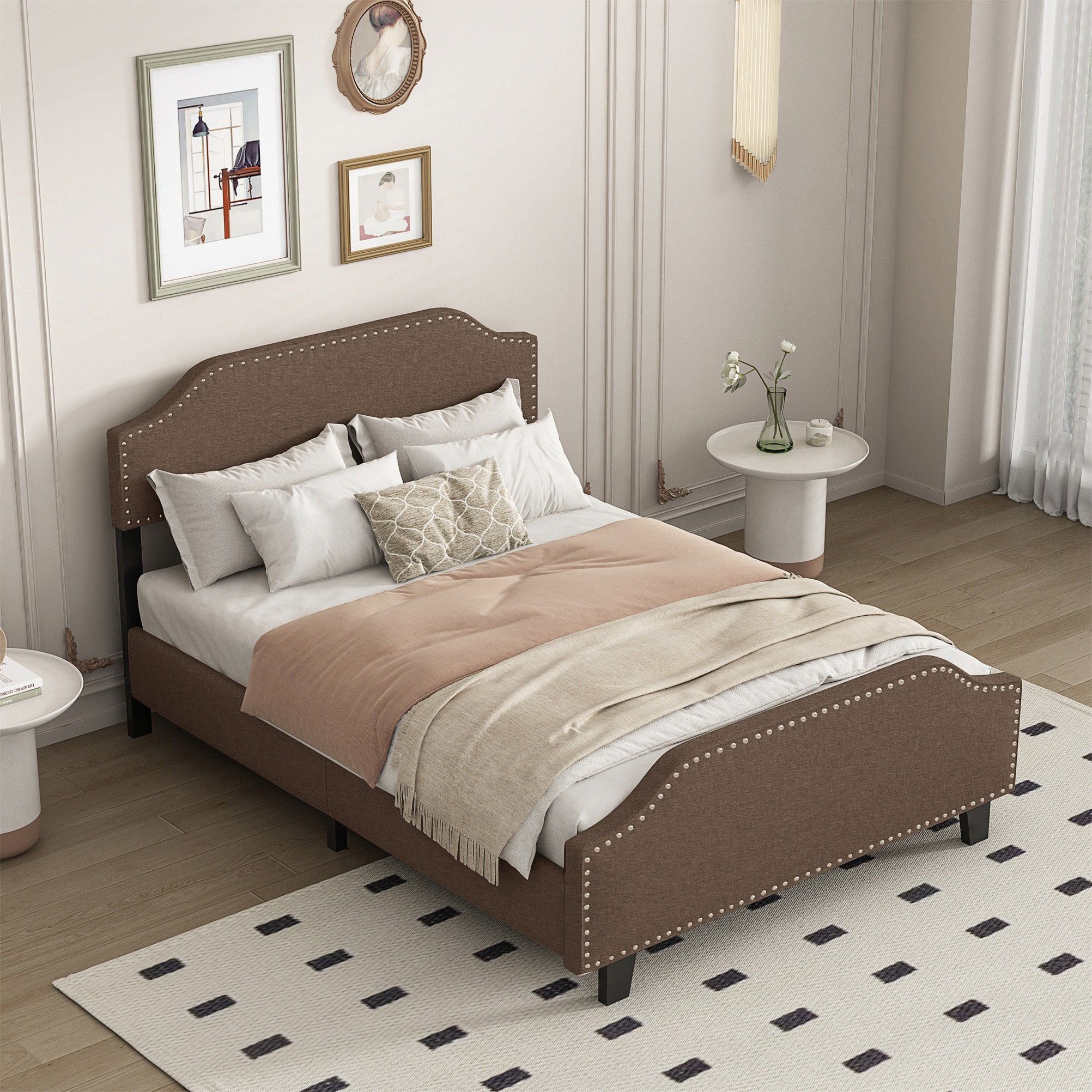 Winston Porter Upholstered Linen Queen Bed Frame, Platform Bed With ...