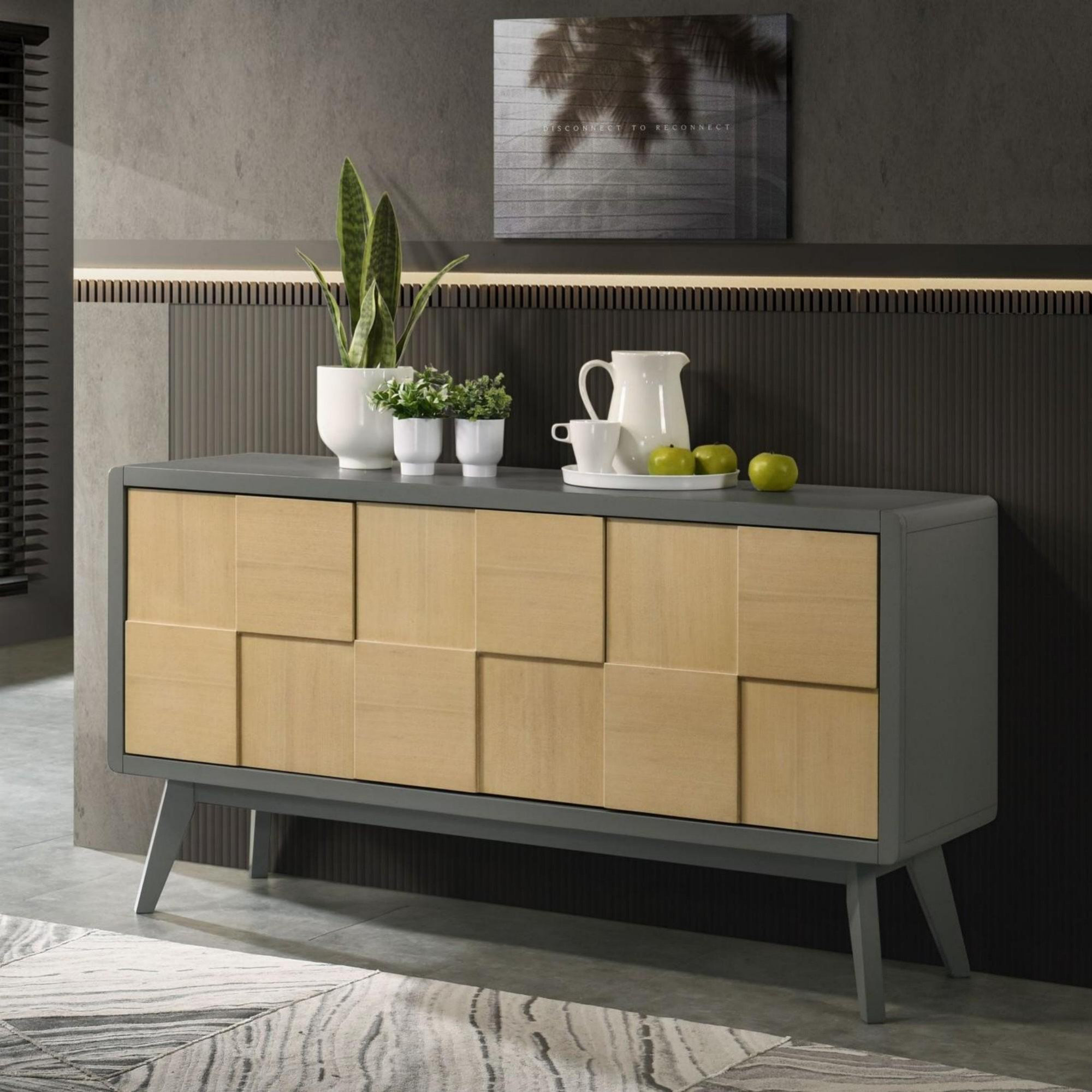 George Oliver Blayde Light Gray & Natural Finish Server | Wayfair