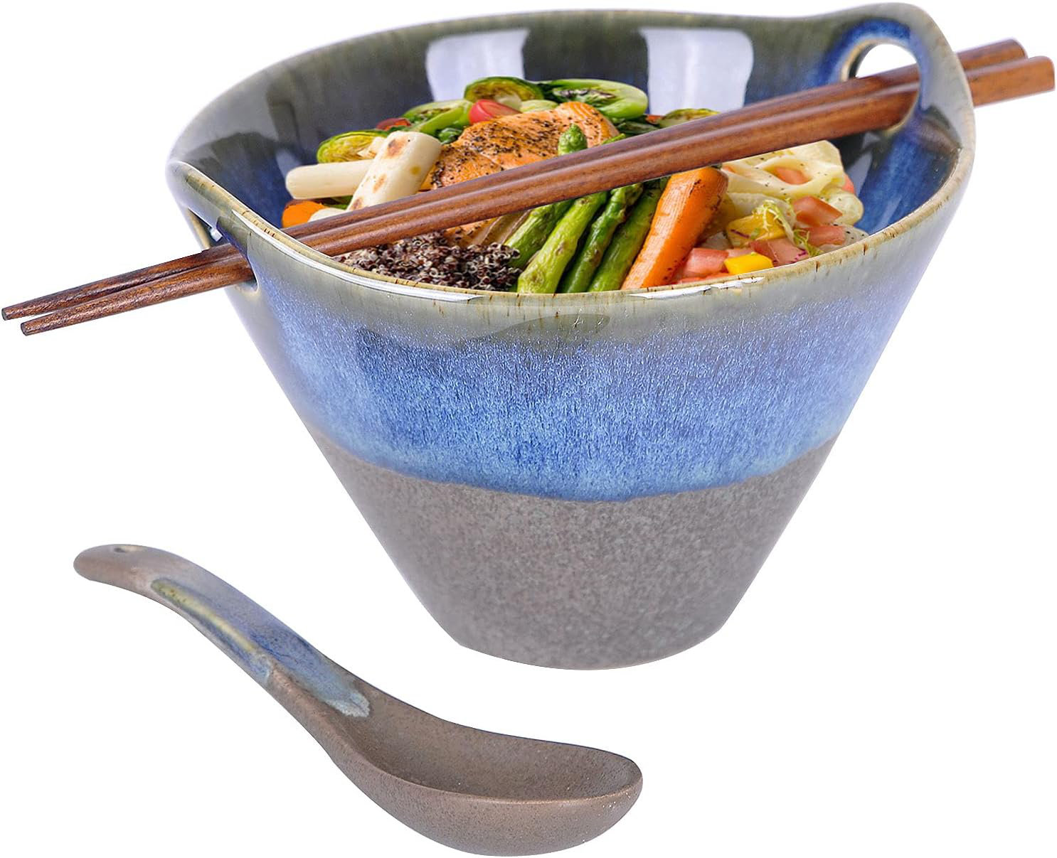 Ivy Bronx 20Oz Ceramic Japanese Ramen Bowl Set,With Chopsticks & Spoon ...