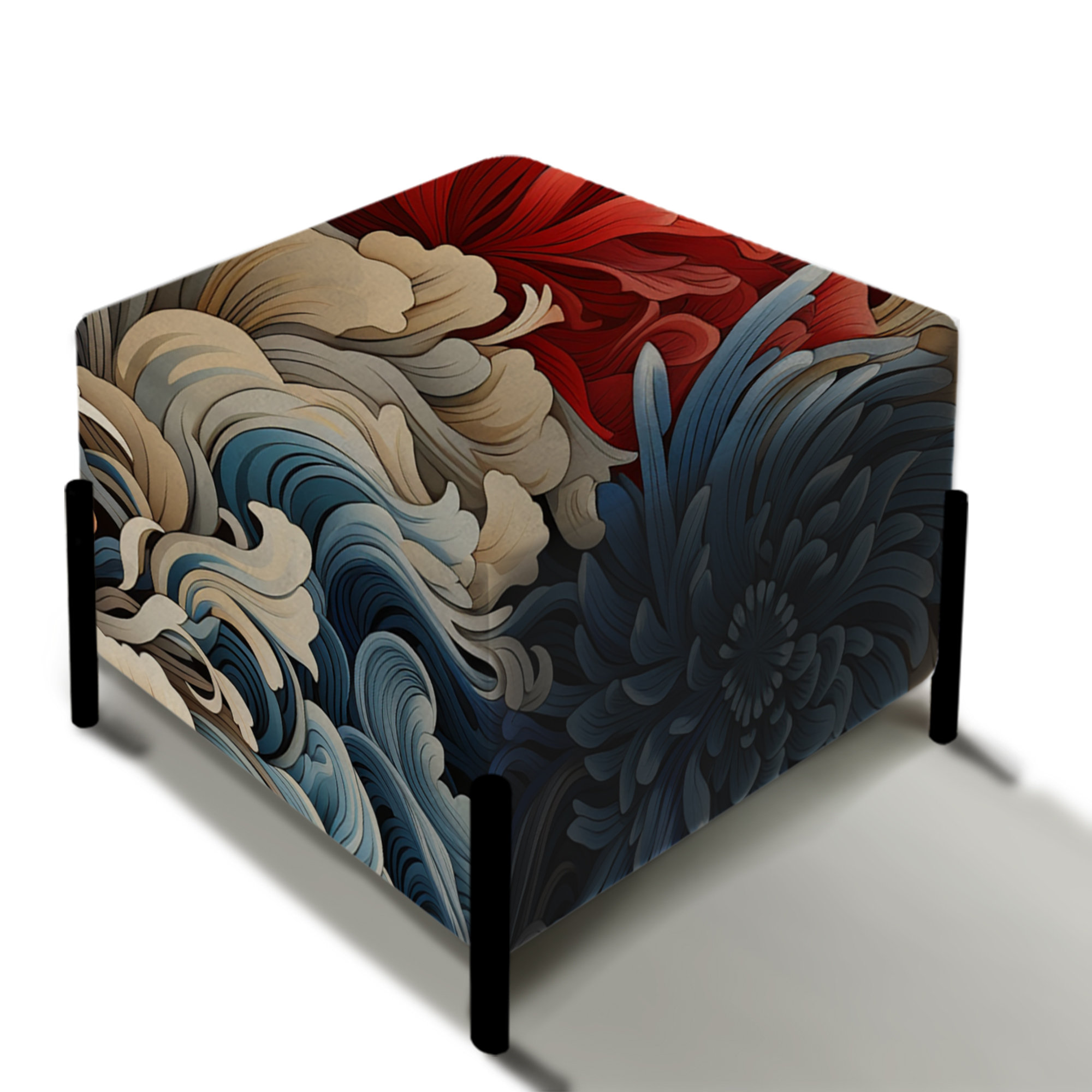 Design Art Woodblock Impressions - Oriental Floral Square Ottoman | Wayfair