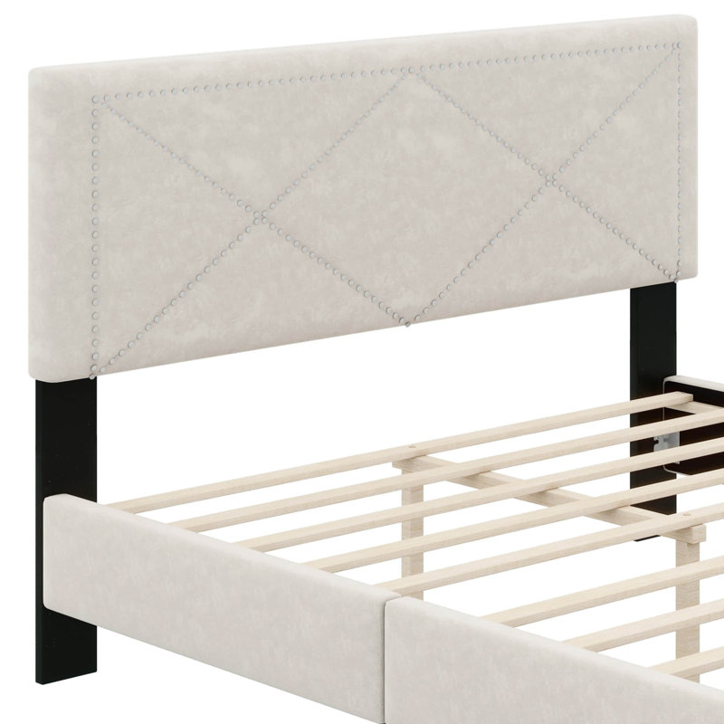 House of Hampton A Minimalist Queen-Sized Upholstered Bed Frame ...