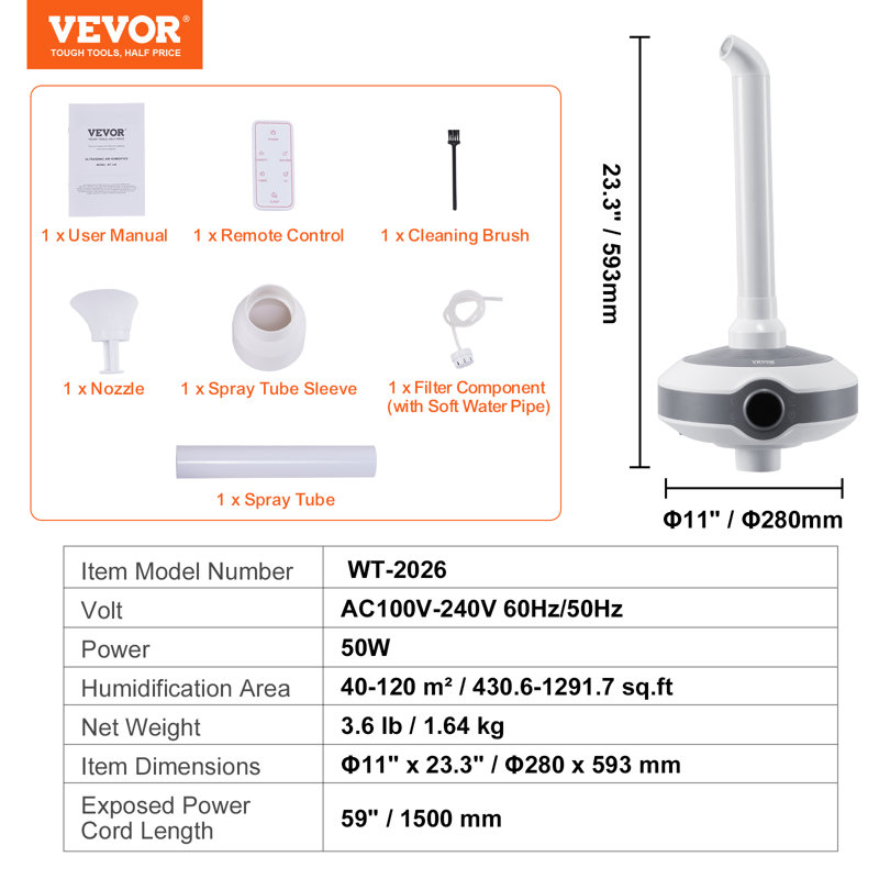 VEVOR Cool Mist Evaporative Tower Humidifier with Adjustable Humidistat ...