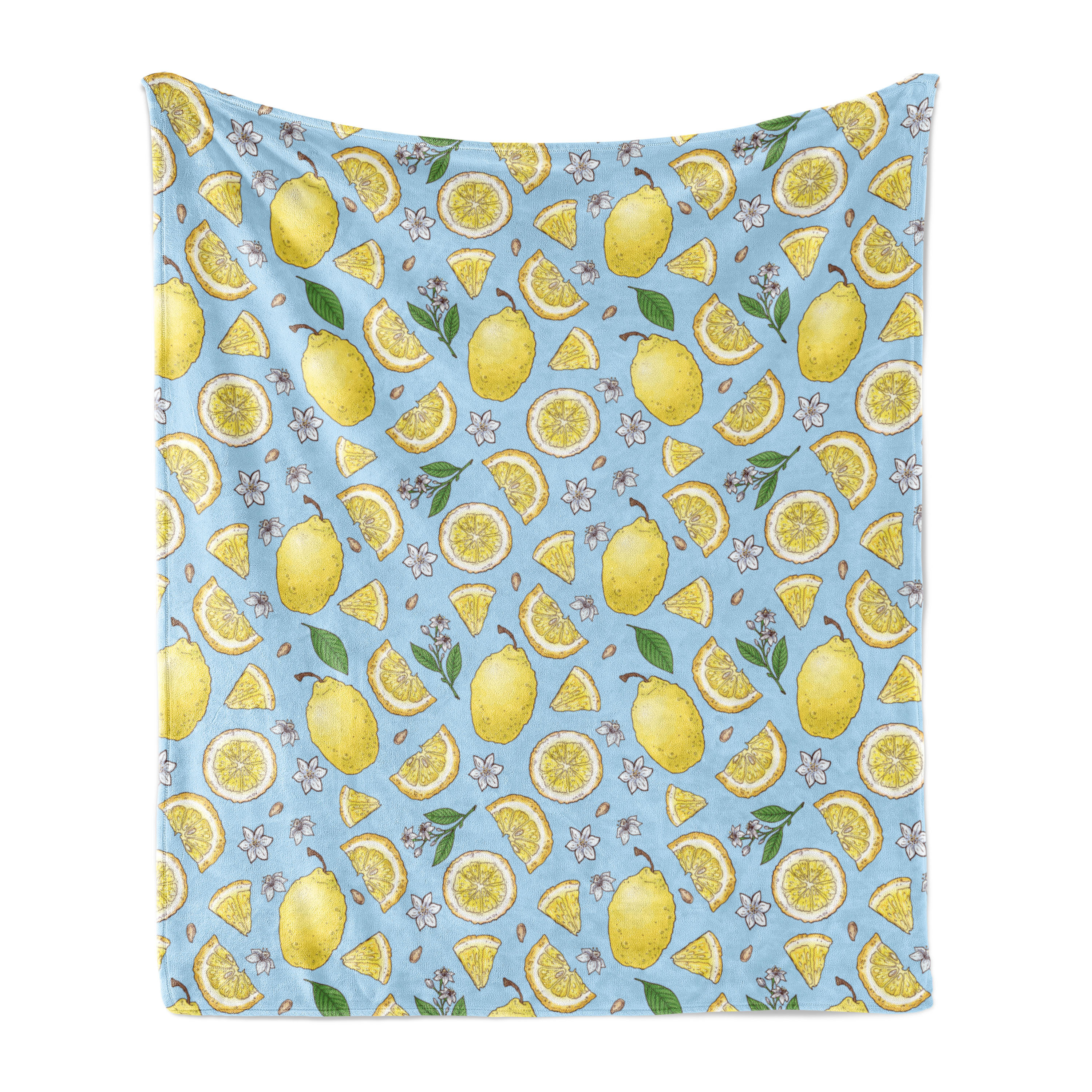Ambesonne Lemons Fleece Throw Blanket Colorful Citrus Flowers Art Pale ...