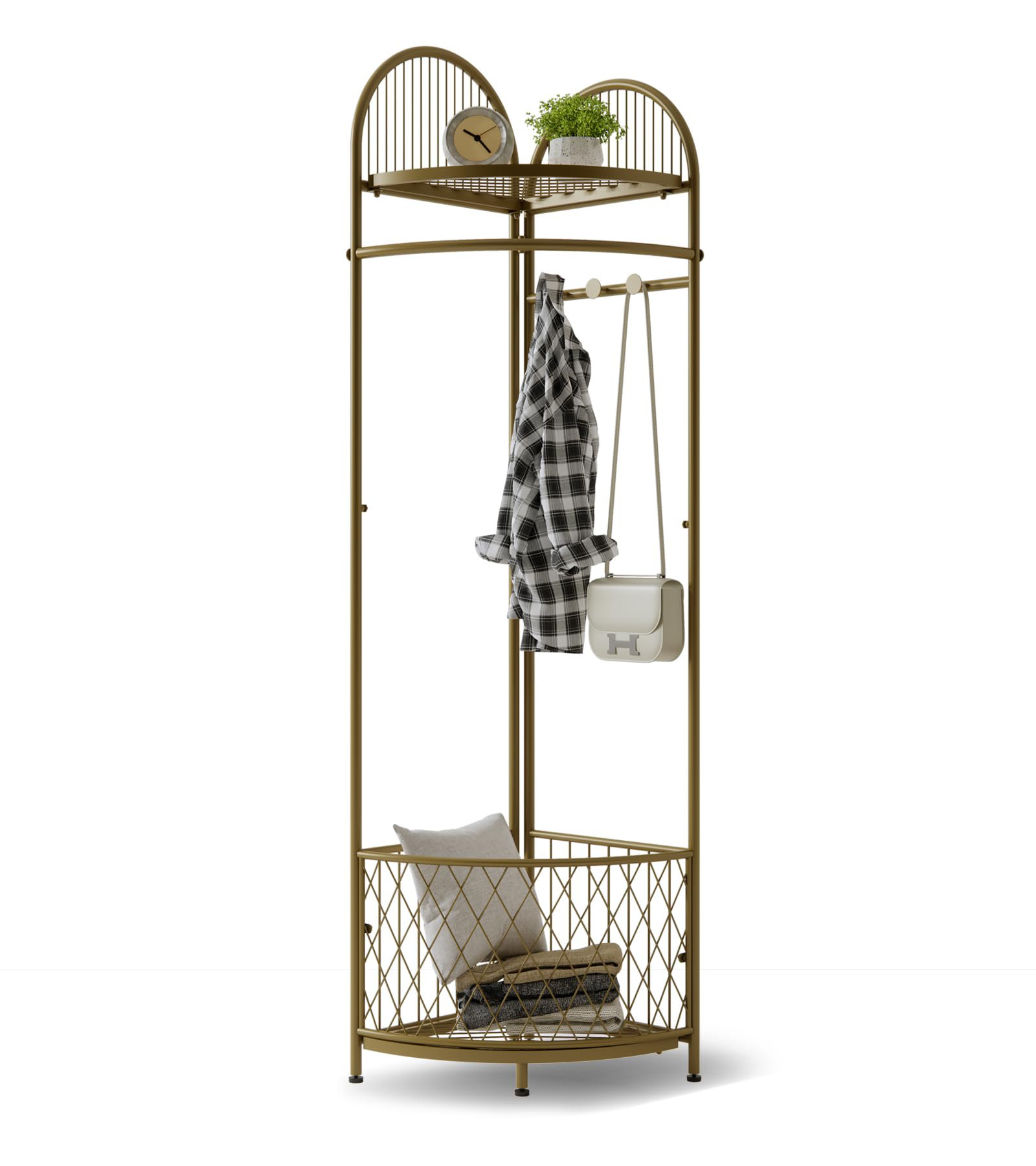 Mercer41 Corner Coat Rack With Storage, Free Standing Metal Corner ...