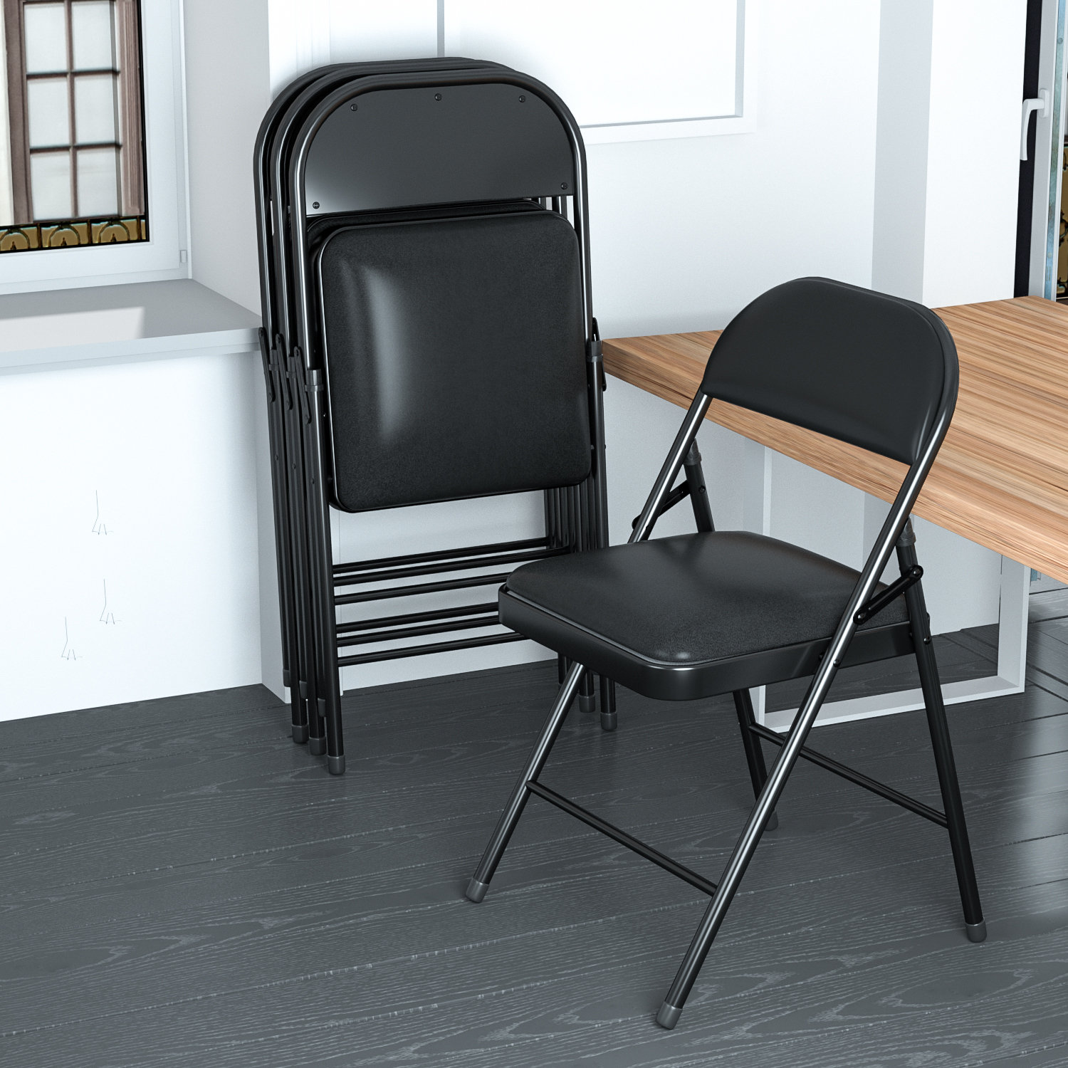 Latitude Run® 30'' Vinyl Padded Folding Chair Upholstered Stackable ...