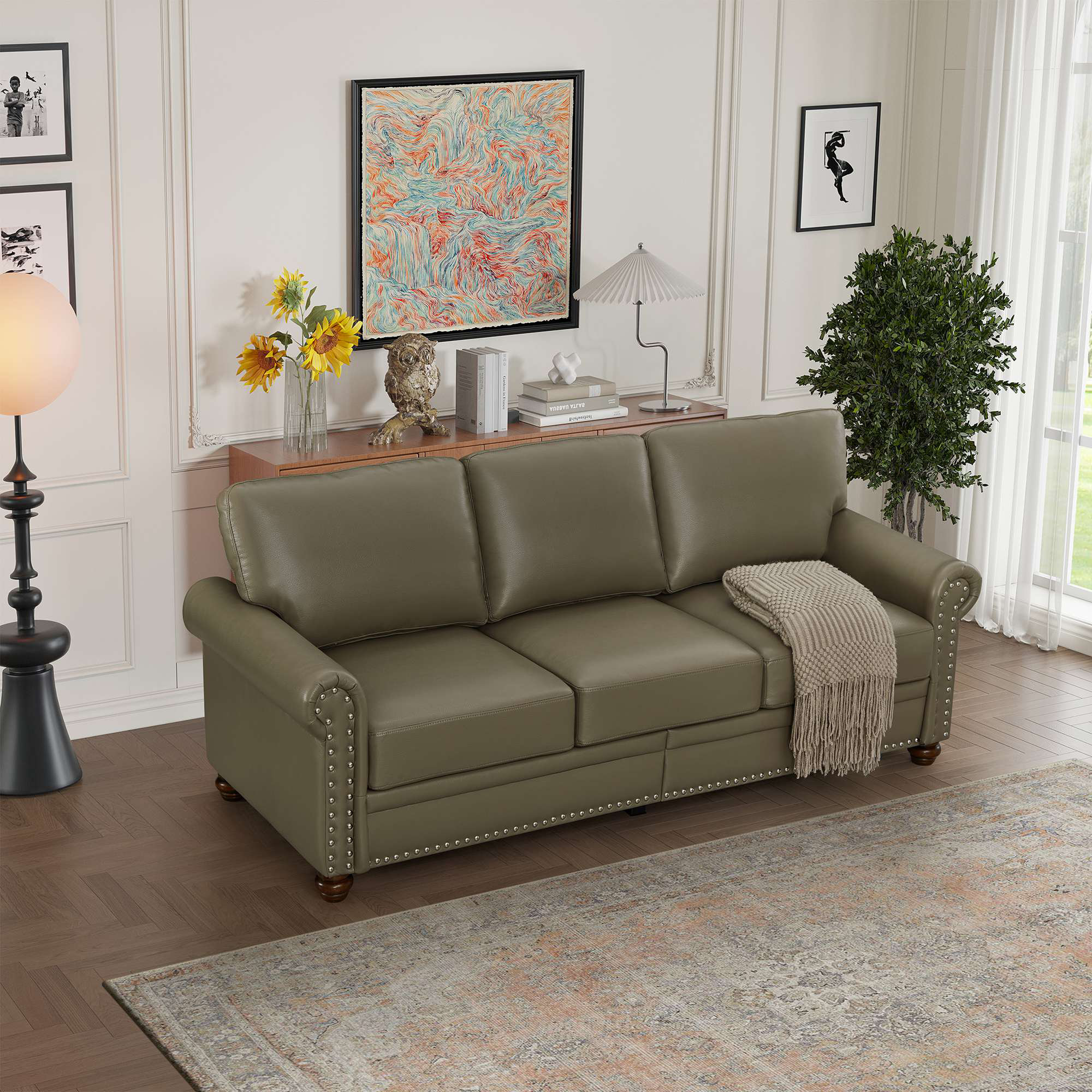 Alcott Hill® Classic Living Room Nails Sofa Faux Leather | Wayfair