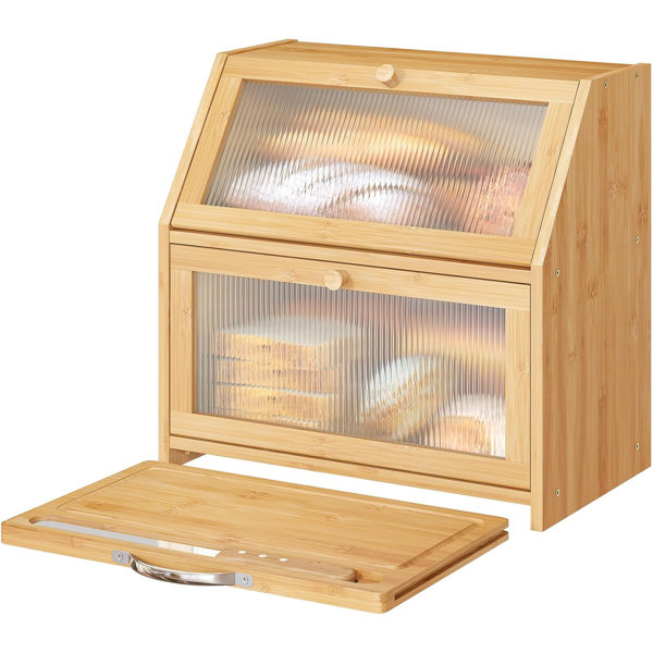 One Allium Way® Extra Large Bread Box with Cutting Board Bamboo Wood ...