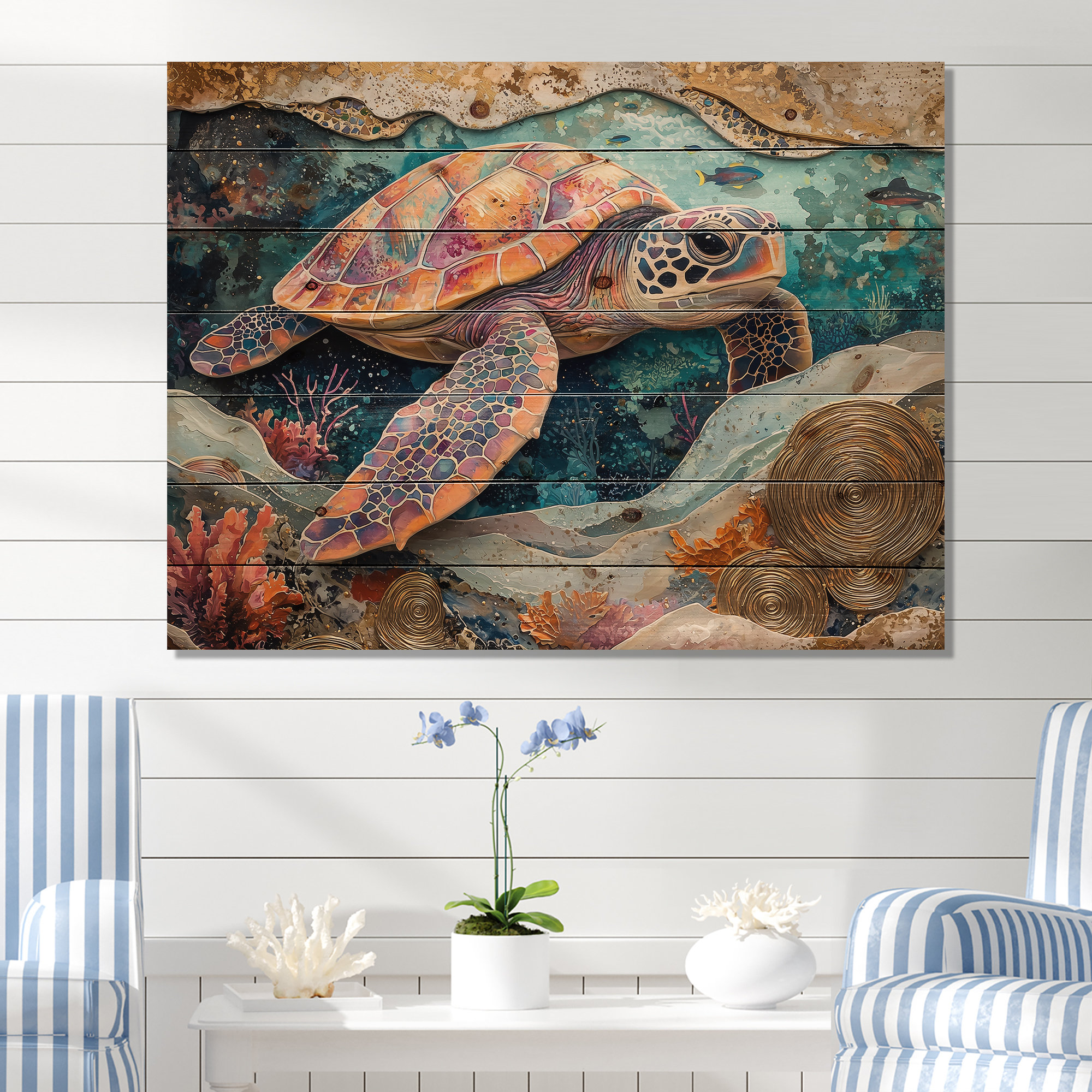 Ophelia & Co. Aquarium Turtle Coral Sanctuary V - Turtle Animal Wood ...