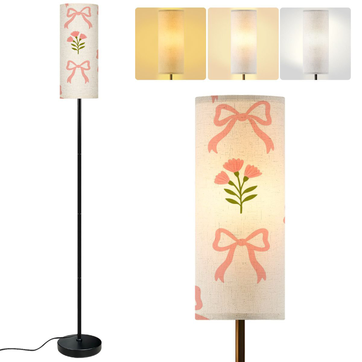 East Urban Home 68.5" Standing Floor Lamp Coquette trellis floral bows ...