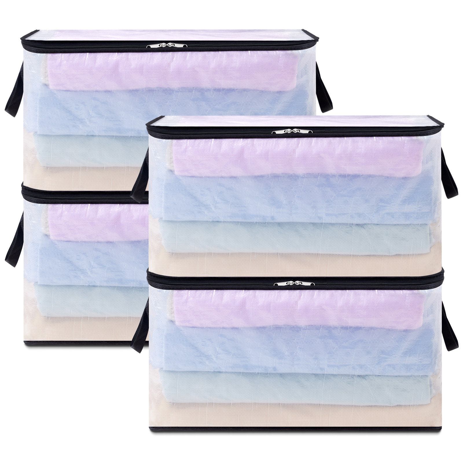 Ebern Designs 4 Pack Plastic Clothes Storage Bags, 60L Foldable Storage ...
