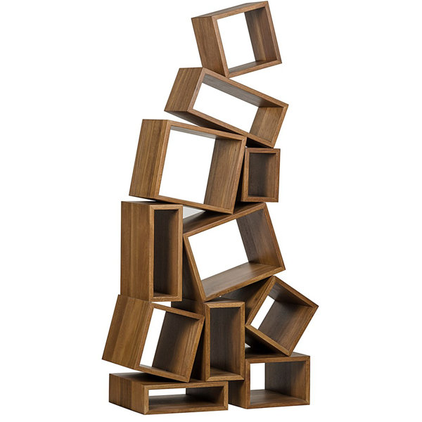 Noir Cubist 68'' H x 34'' W Solid Wood Geometric Bookcase | Wayfair