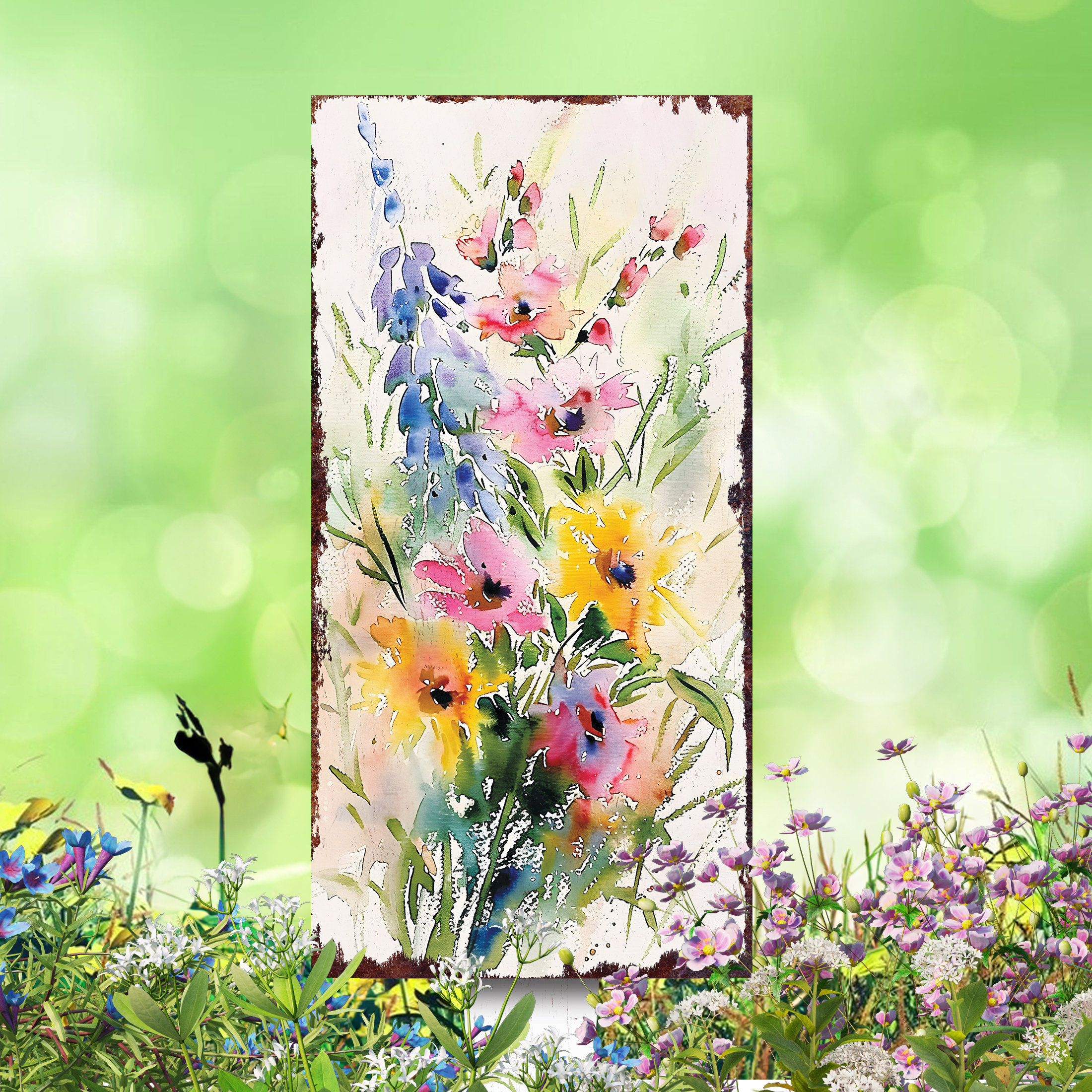 Winston Porter 30in Spring Garden Stake | Watercolor Wildflower Decor ...