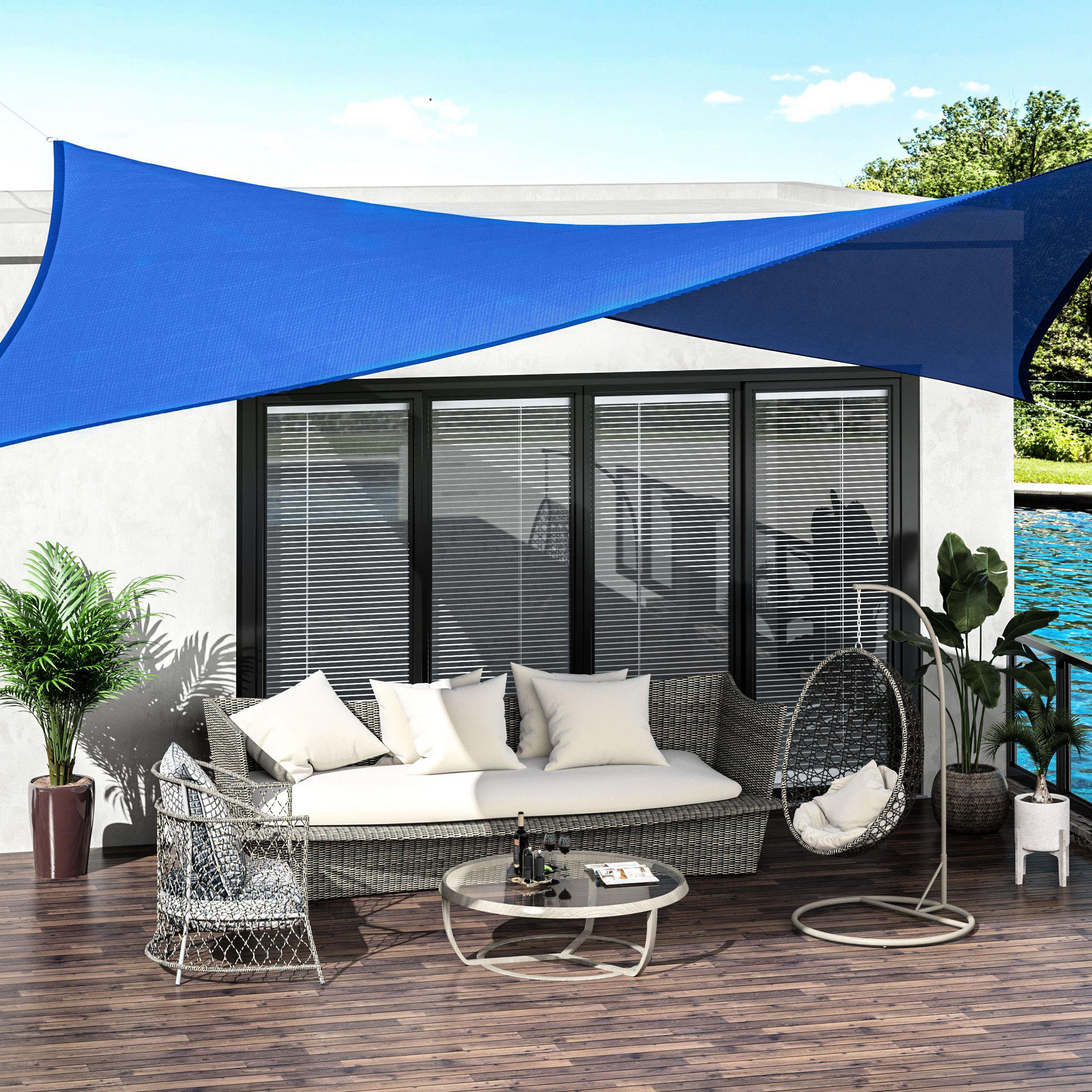 Dovecove 24' X Sun Shade Sail Canopy, Blue - Blocks For Deck Area Block ...