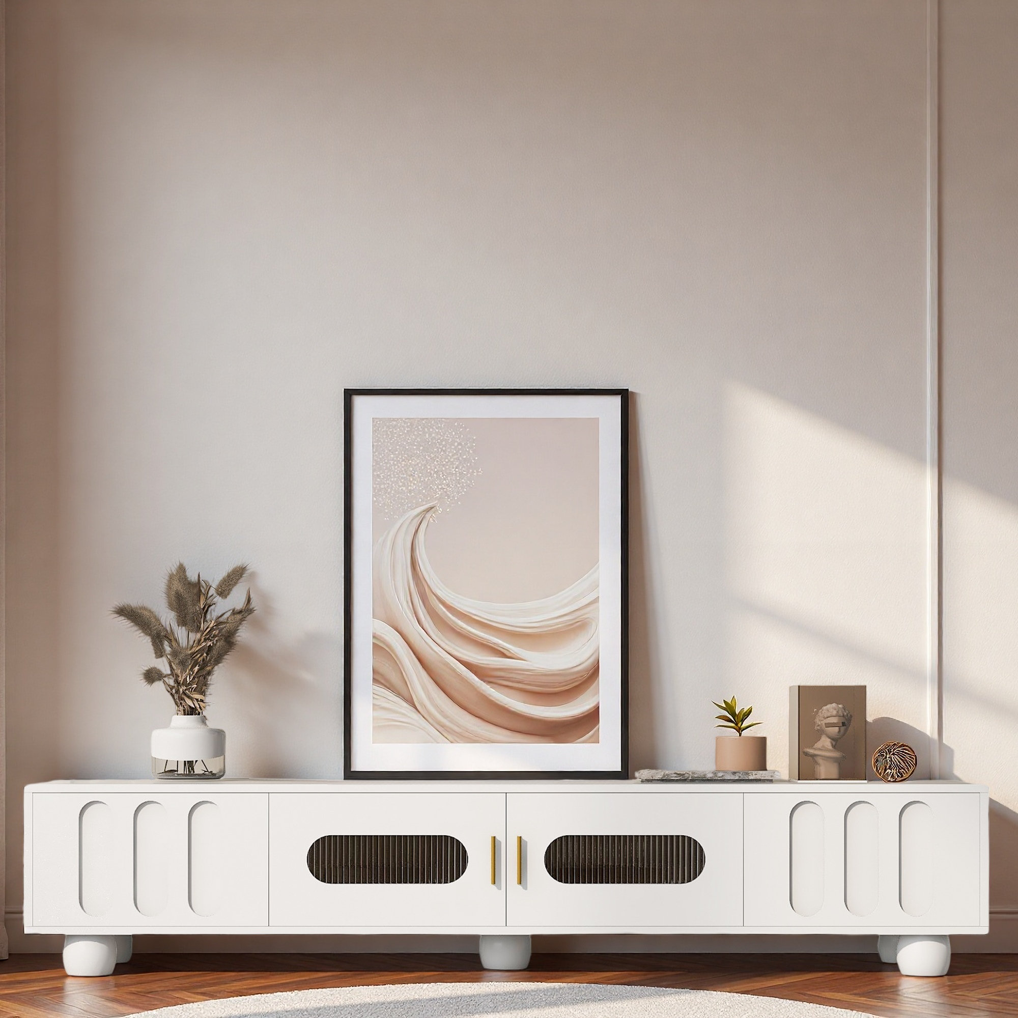 Mercer41 Modern Tv Stand With Glass Door, 2 Storage Cabinet, 2 Drawers ...
