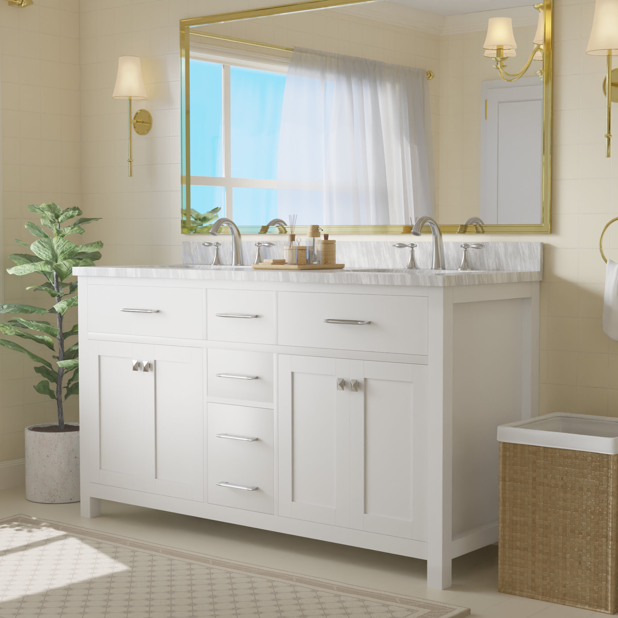 Latitude Run® Aelish 60" Bathroom Vanity With White Marble Top | Wayfair