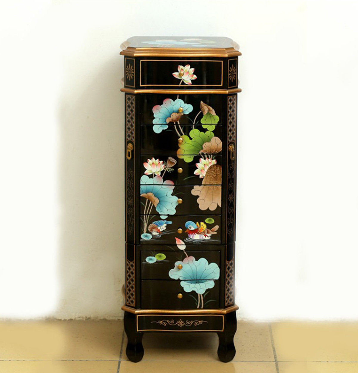 Bloomsbury Market New Chinese Style Birch Hand-Painted Jewelry Cabinet ...