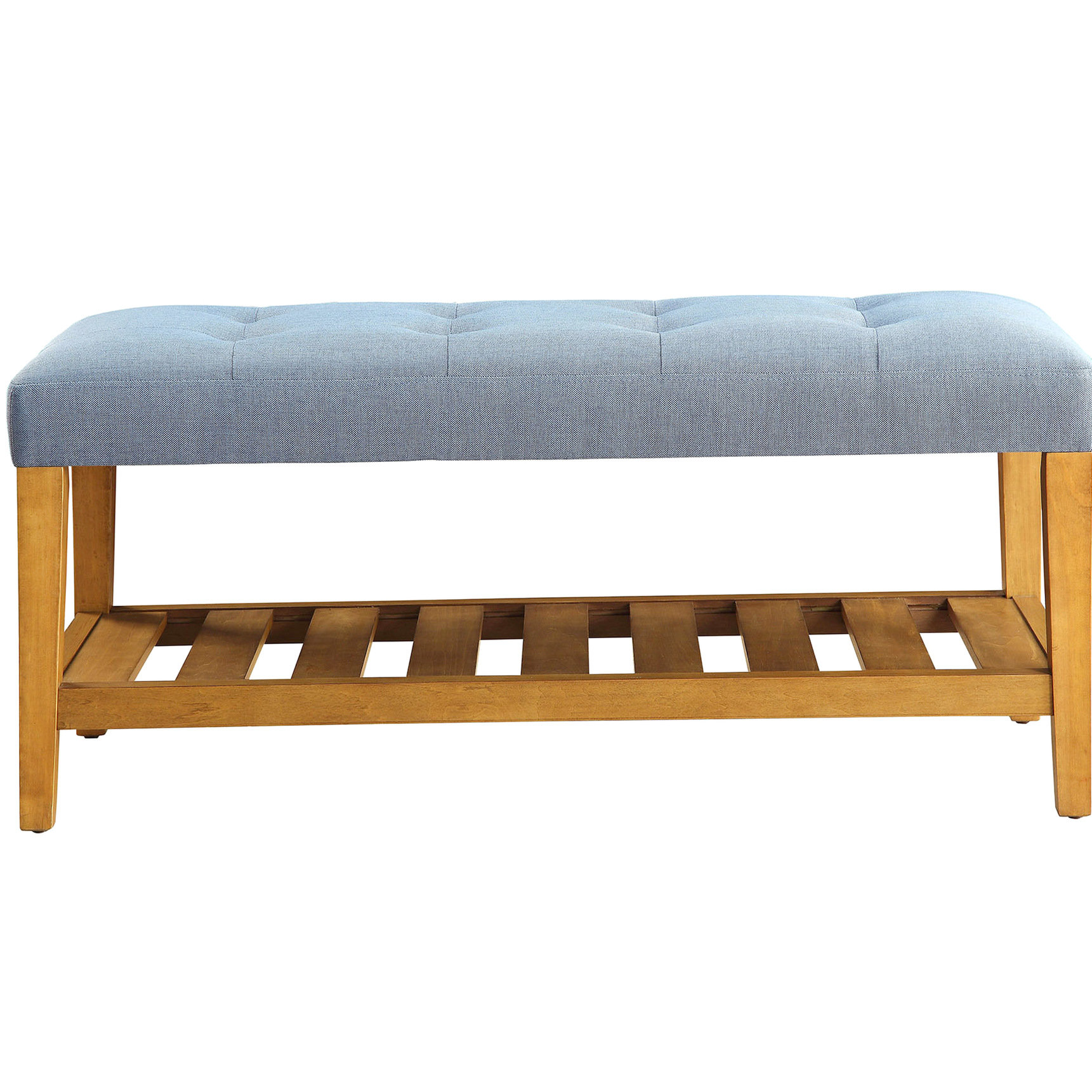 Red Barrel Studio® Blue Padded Storage Bench With Oak Wood And ...