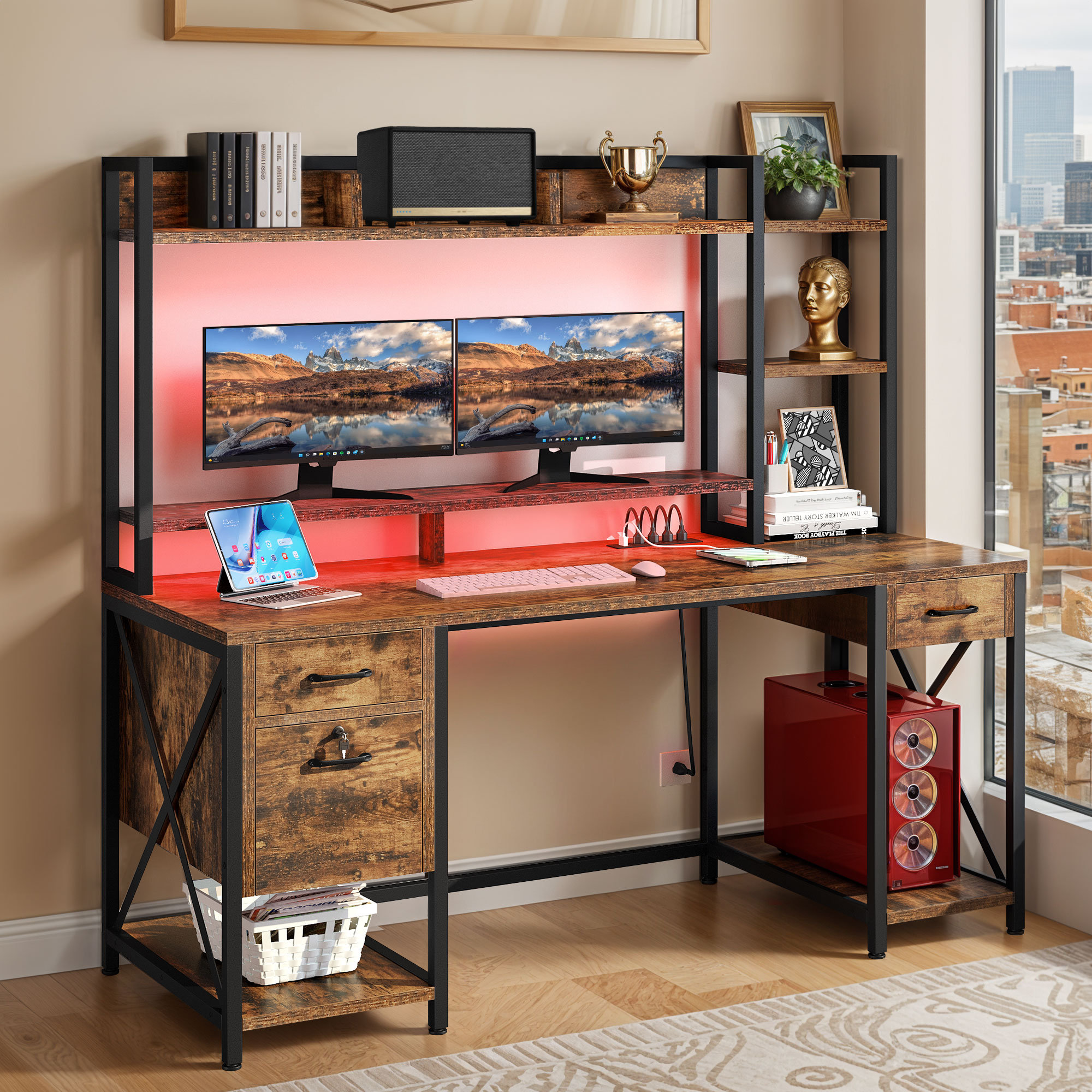 Wrought Studio™ Labinot 59.1'' W Rectangle Computer Desk with Hutch ...