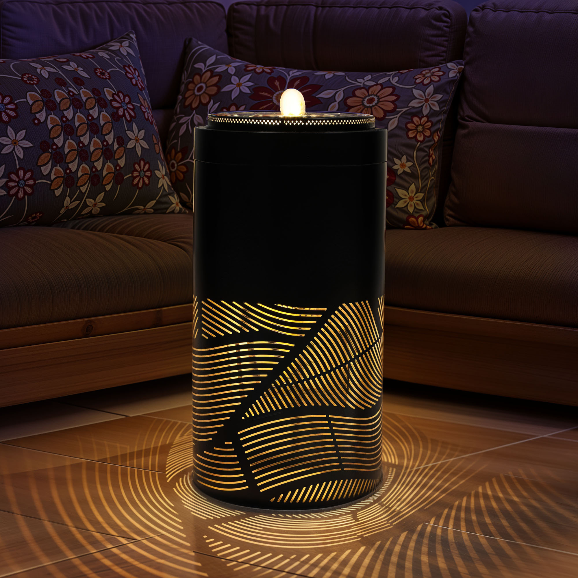 Wrought Studio™ 23.5" Metal Cylinder Outdoor Fountain with LED Lights ...