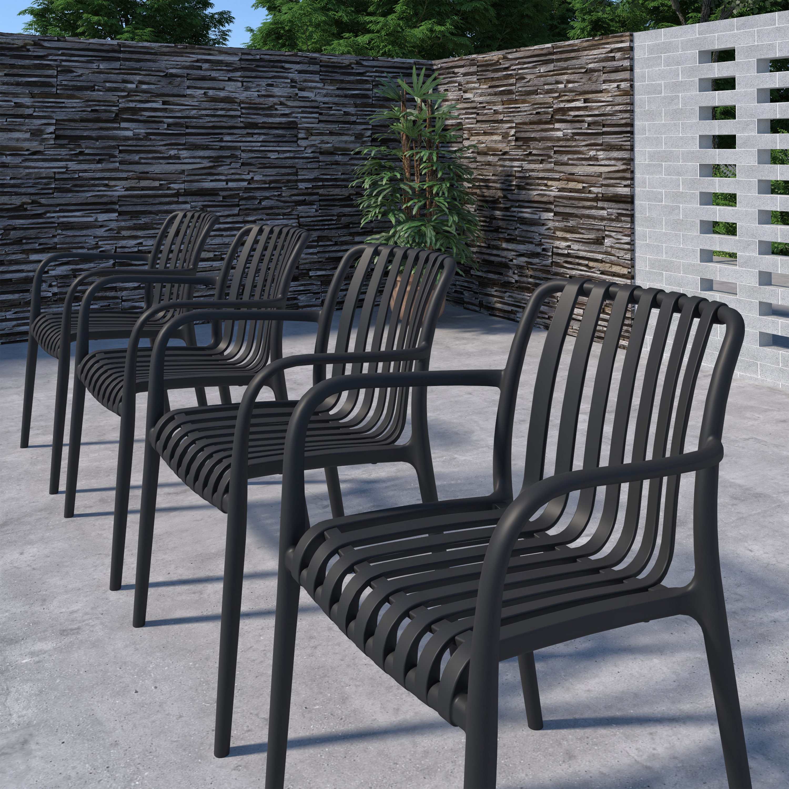 Hokku Designs Gerard 4pc Outdoor Patio Resin Stackable Dining Chairs ...