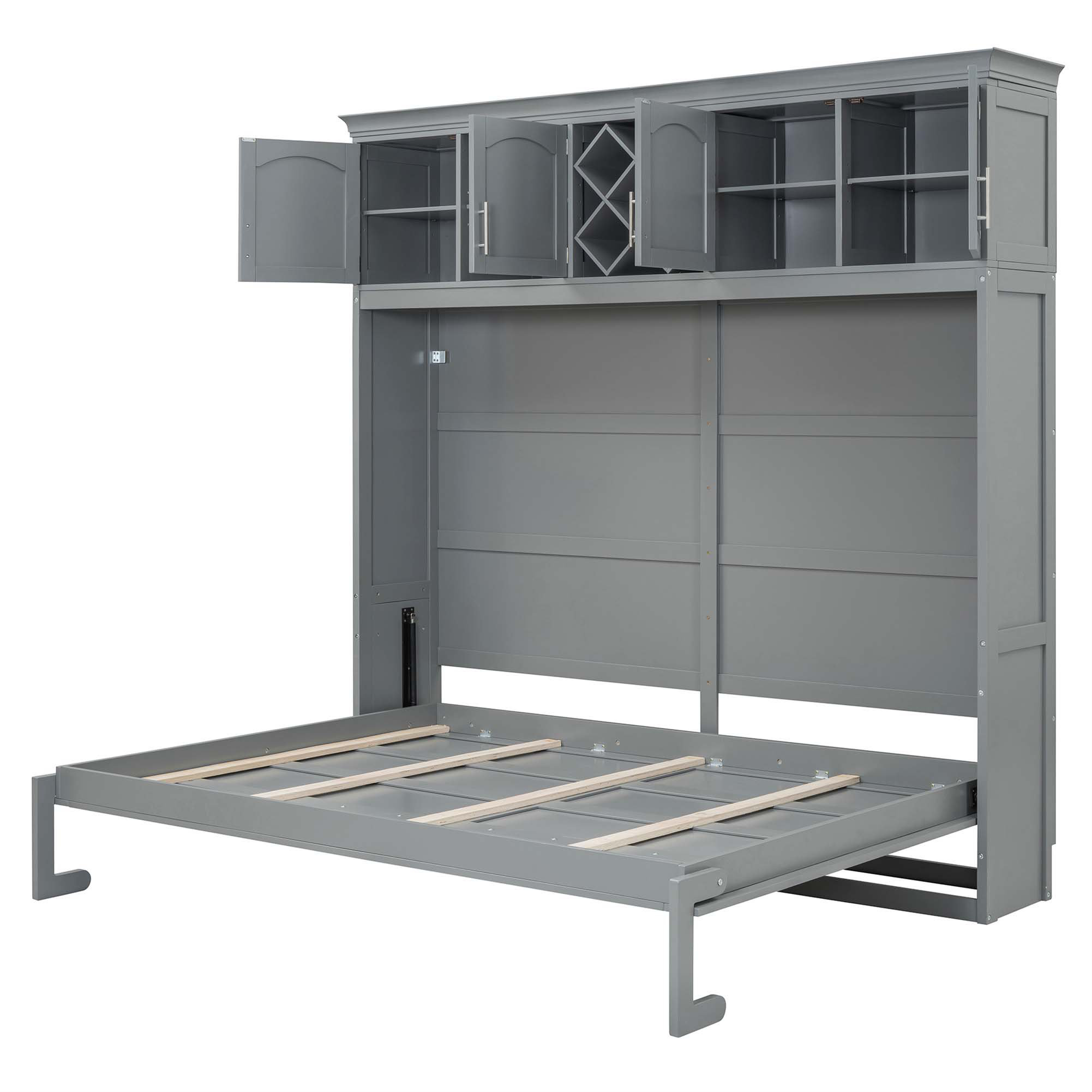 Hokku Designs Murphy Bed Wall Bed With Top Cabinets & Wine Rack | Wayfair