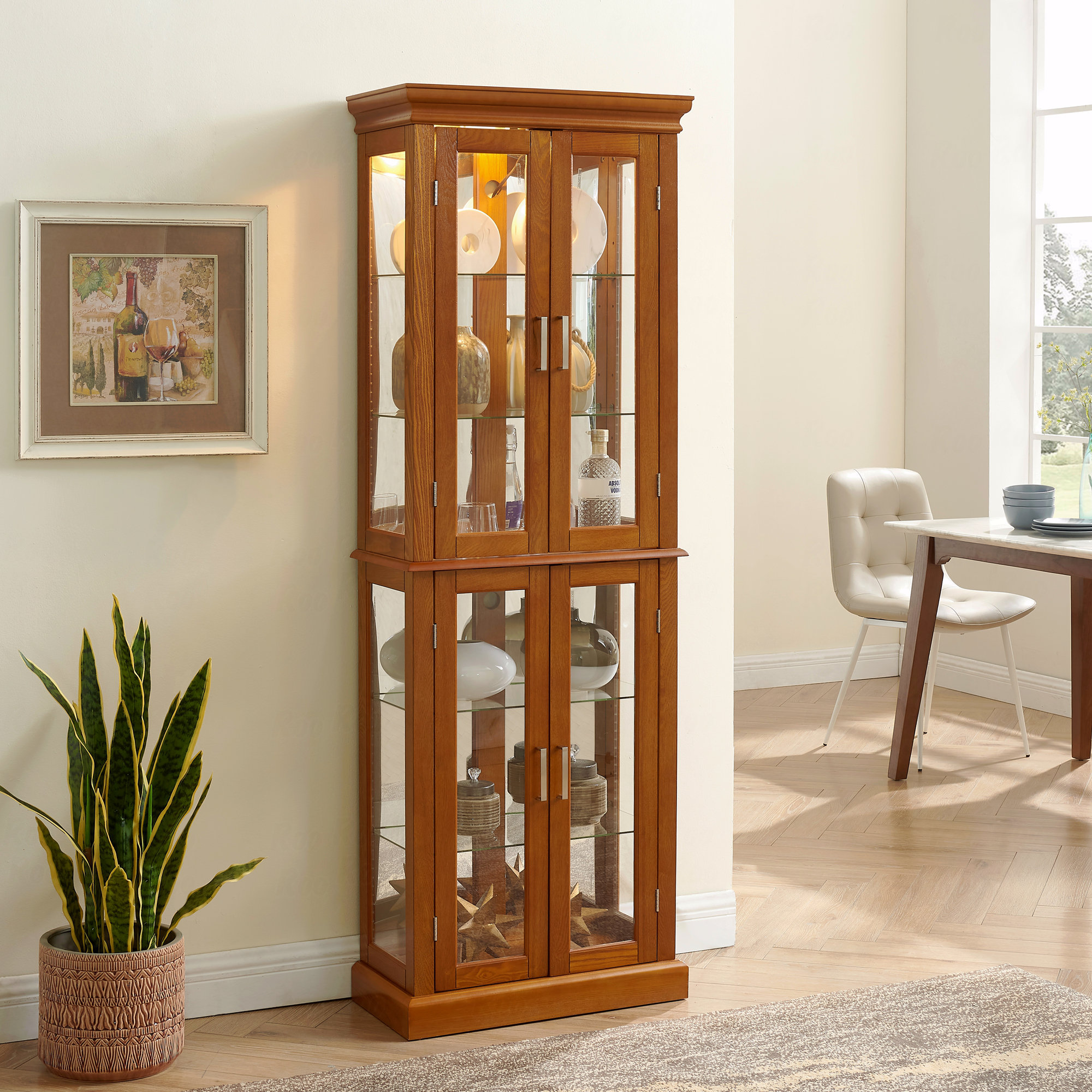 Alcott Hill® Cabinet, Glass, Adjustable Shelves Glass Door, Lighted ...