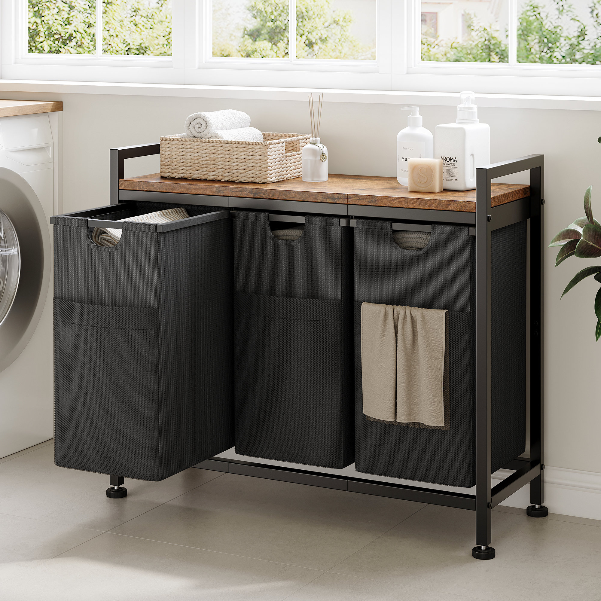 Latitude Run® Laundry Hamper with 3 Removable Bags, 142L Large Capacity ...