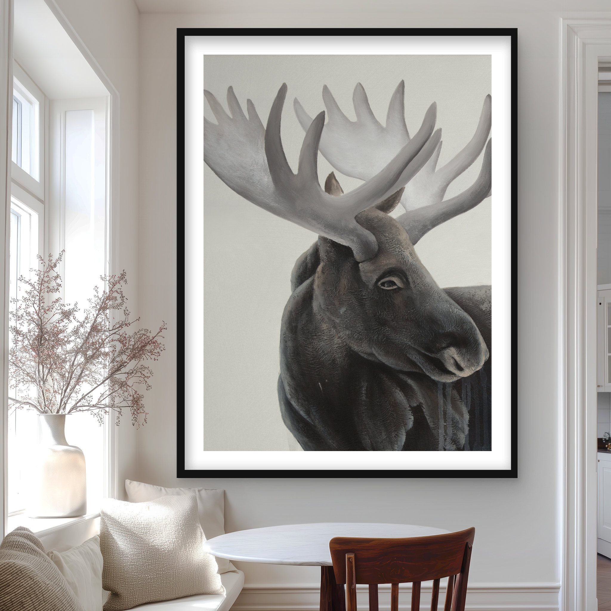Lark Manor™ Grayscale Moose Profile - Scandinavian Framed Matted Print ...