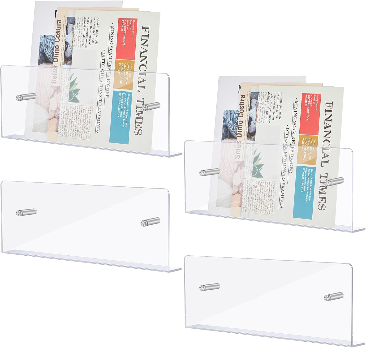 BONLOD 4 Pack Clear Magazine Holder Wall Mount 16 Inches Magazine Wall ...