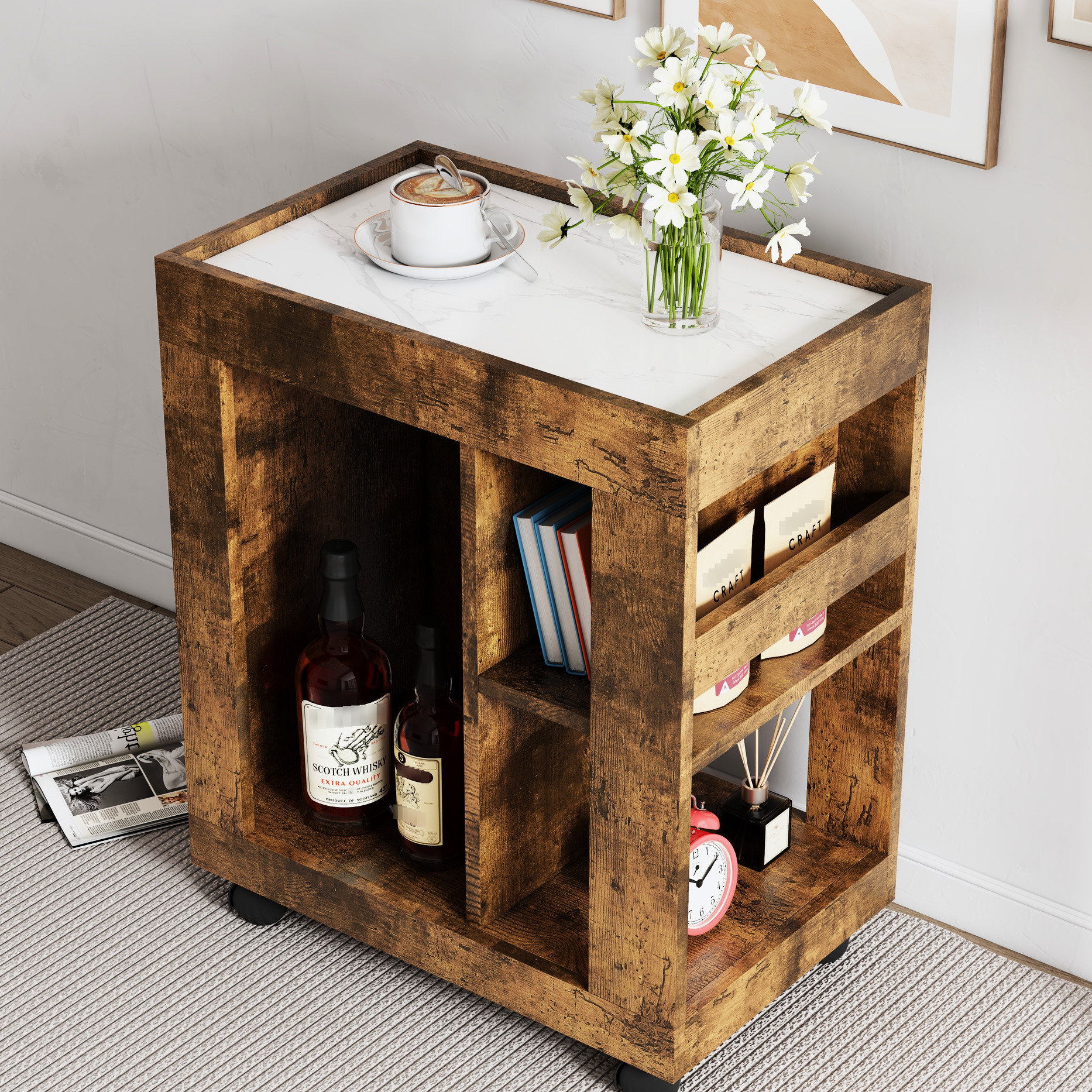 Red Barrel Studio Brown Trolley Storage Unit For Bedroom: Mid-Century ...