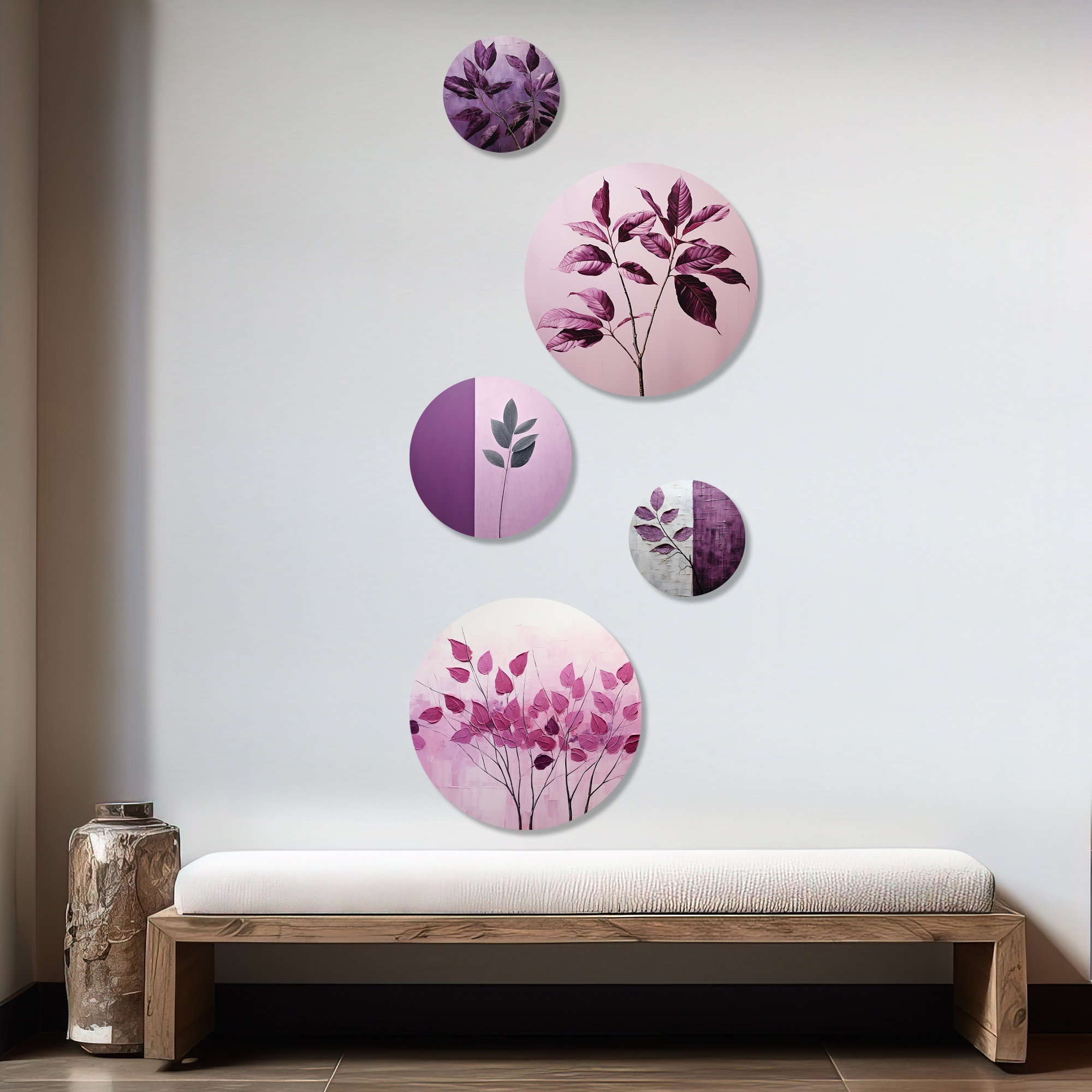 Lark Manor™ Magenta Motion Leaf Minimalist Style - Leaves Leaves Round ...