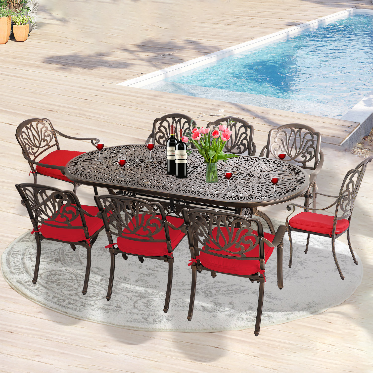 Bloomsbury Market 8-Person 86.6" Long Oval Outdoor Dining Set With ...
