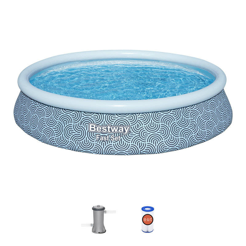 Bestway: Fast Set - 13' x 33" Inflatable Round Pool Set, Blue Abstract ...