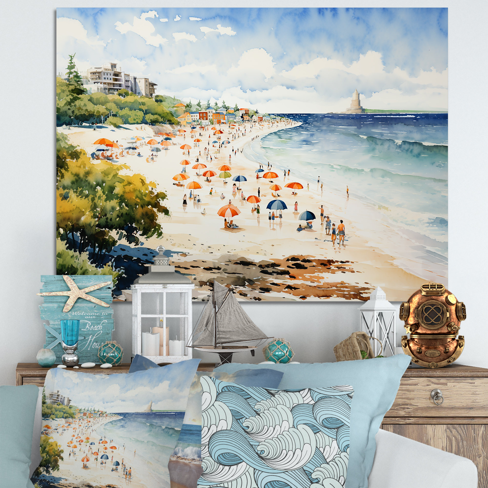 Dovecove Vintage Beach Day Tranquilty I - Coastal Beach Sand Wall Art ...