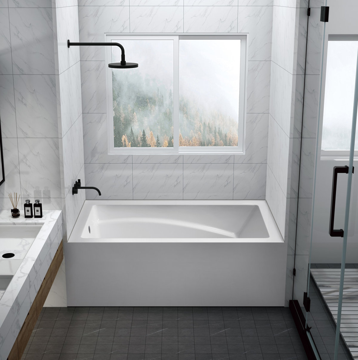 Kingston Brass Aqua Eden 60-Inch Acrylic Rectangular 3-Wall Alcove Tub ...