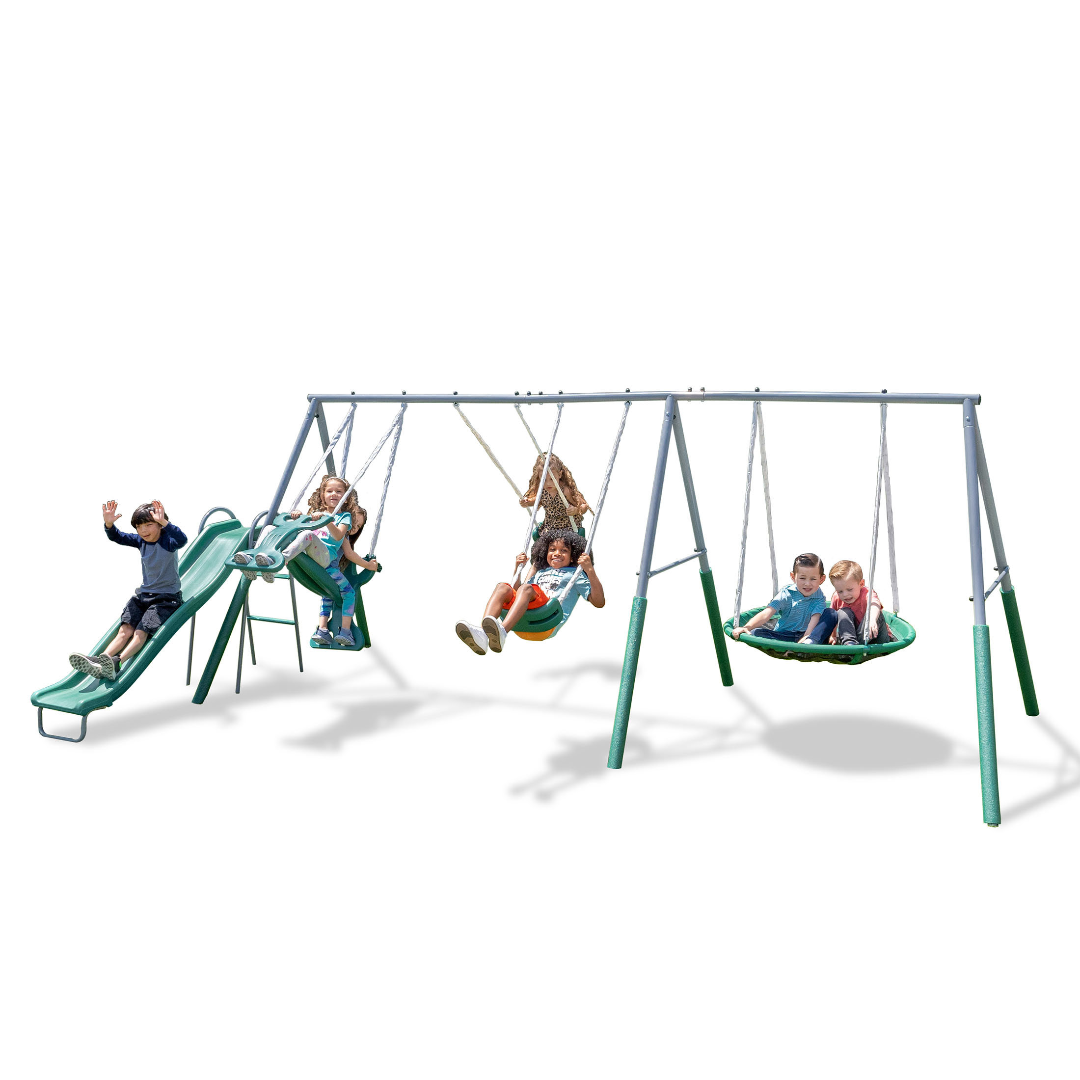The Swing Company Rochester Metal Swing Set with Roman Glider Saucer ...
