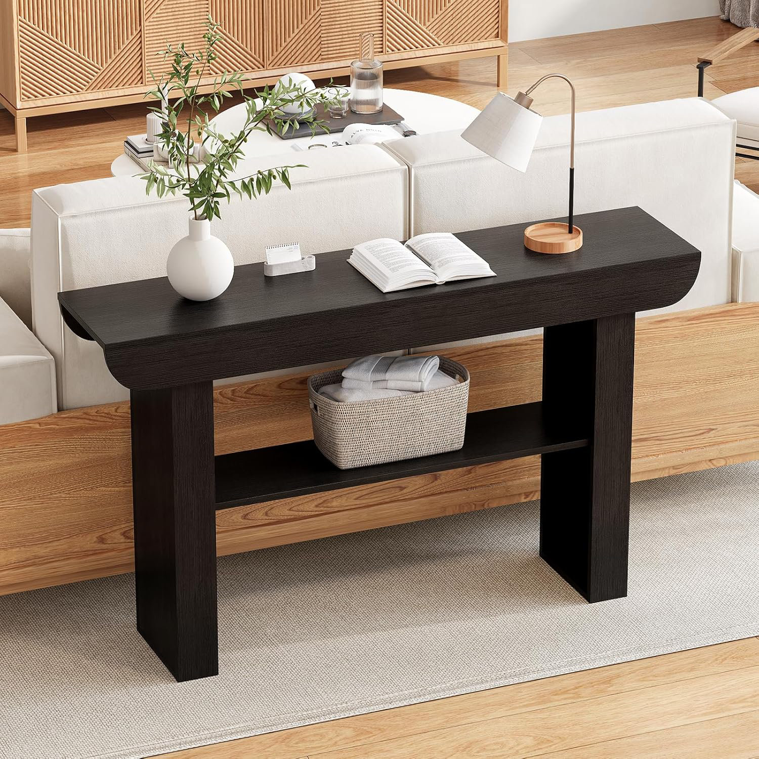 Millwood Pines 55-Inch Farmhouse Console Table,3-Tier Rustic Entryway ...