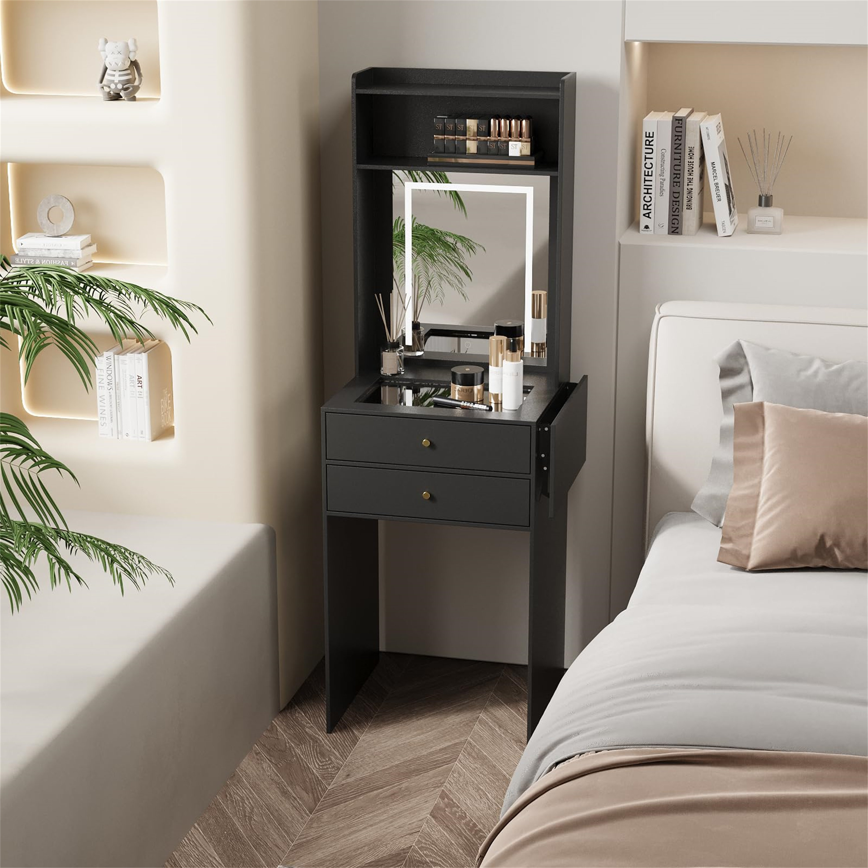 Brayden Studio Dressing Table With LED Lights, Vanity Table With ...